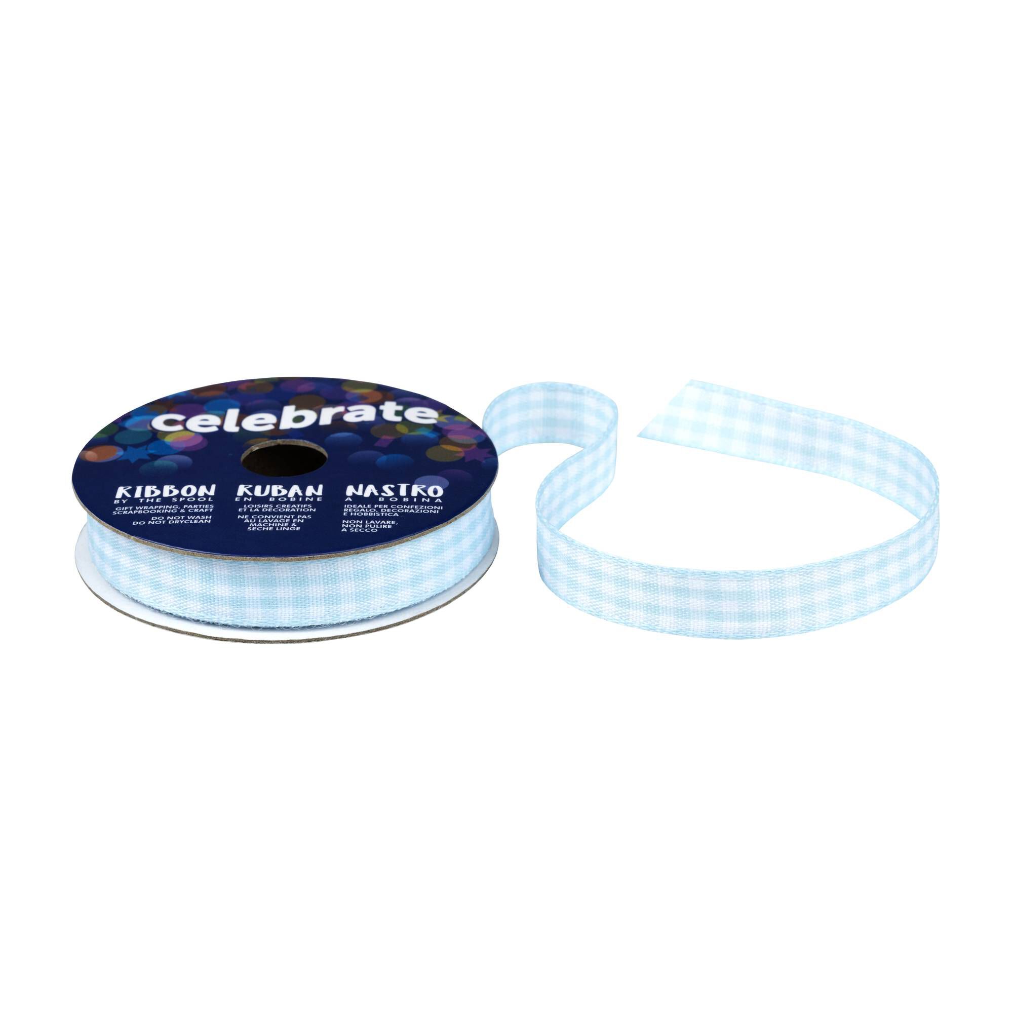Light Blue Gingham Ribbon 9mm x 5m | Hobbycraft