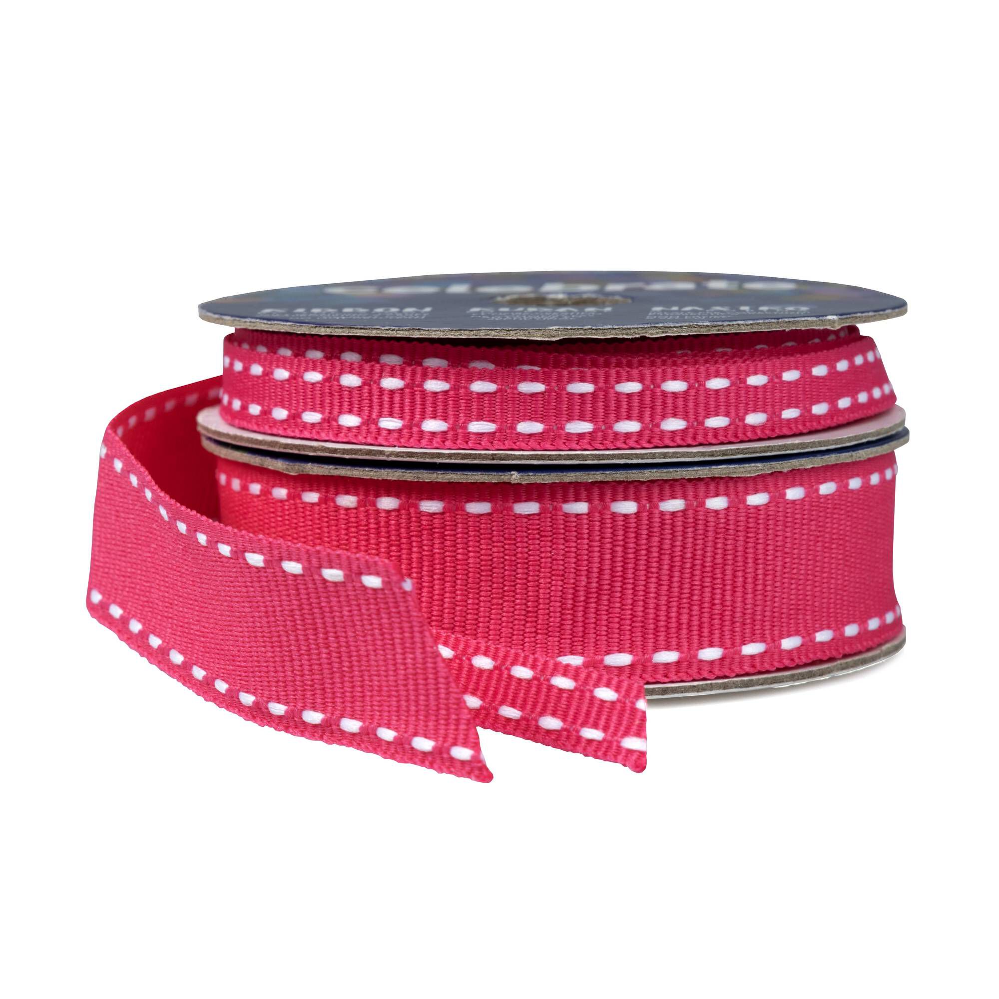 Hot Pink Grosgrain Running Stitch Ribbon 15mm x 4m | Hobbycraft
