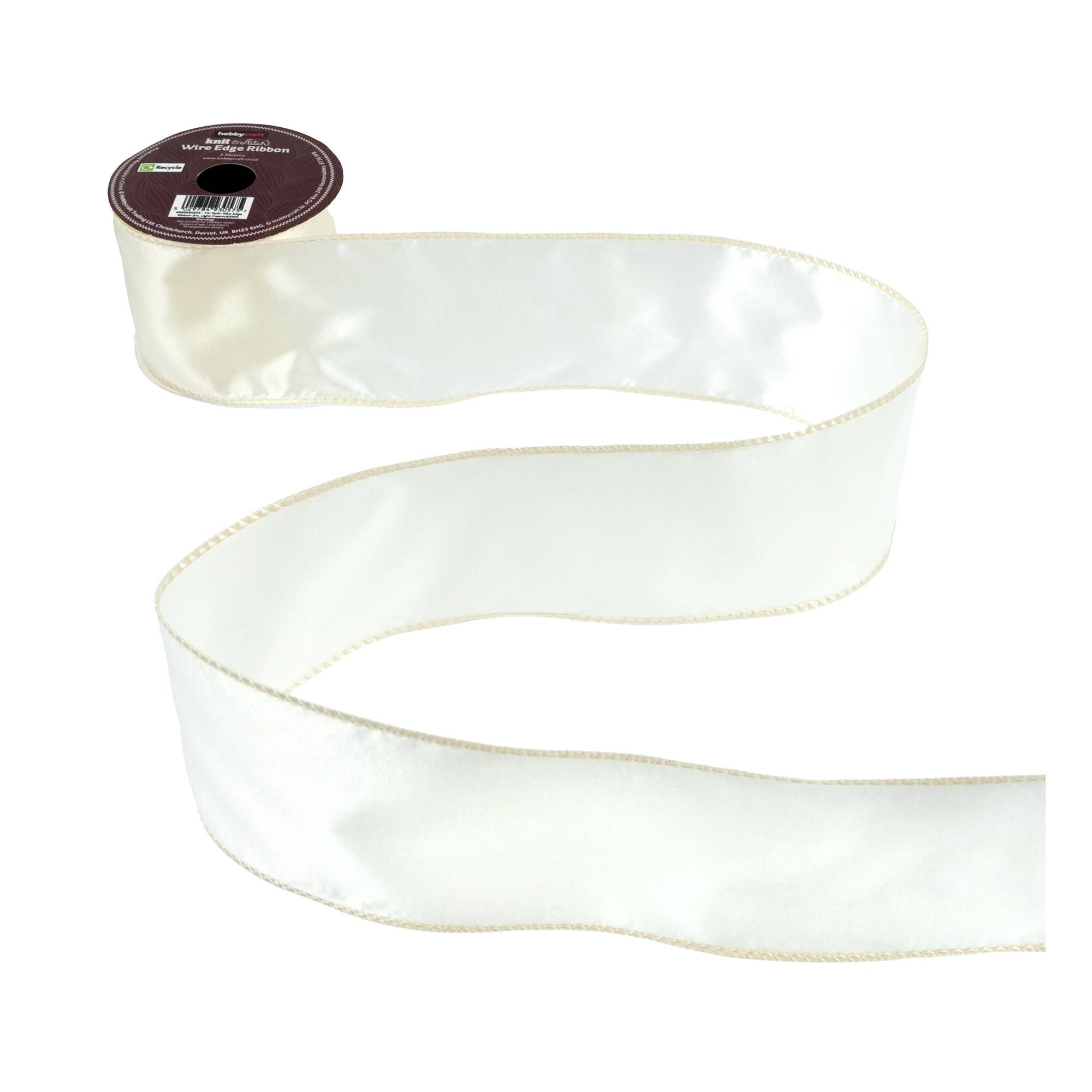 Light Cream Wire Edge Satin Ribbon 63mm x 3m | Hobbycraft