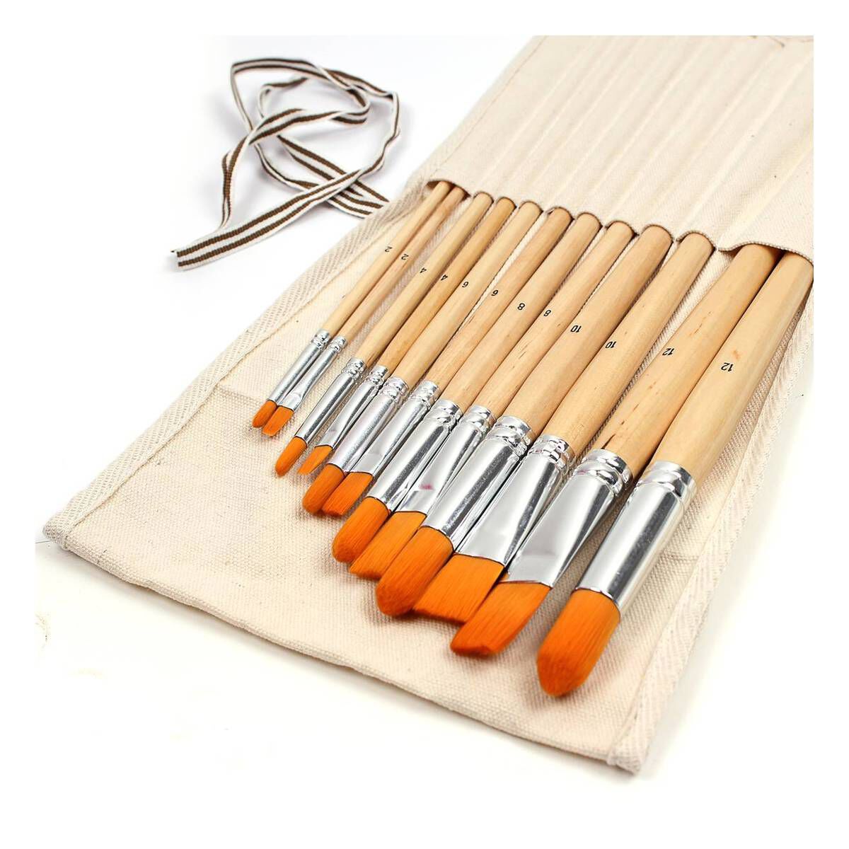 12 Nylon Paint Brushes in Canvas Holder | Hobbycraft