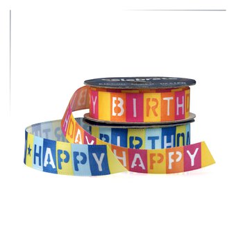 Blue Happy Birthday Ribbon 15mm x 3.5m | Hobbycraft