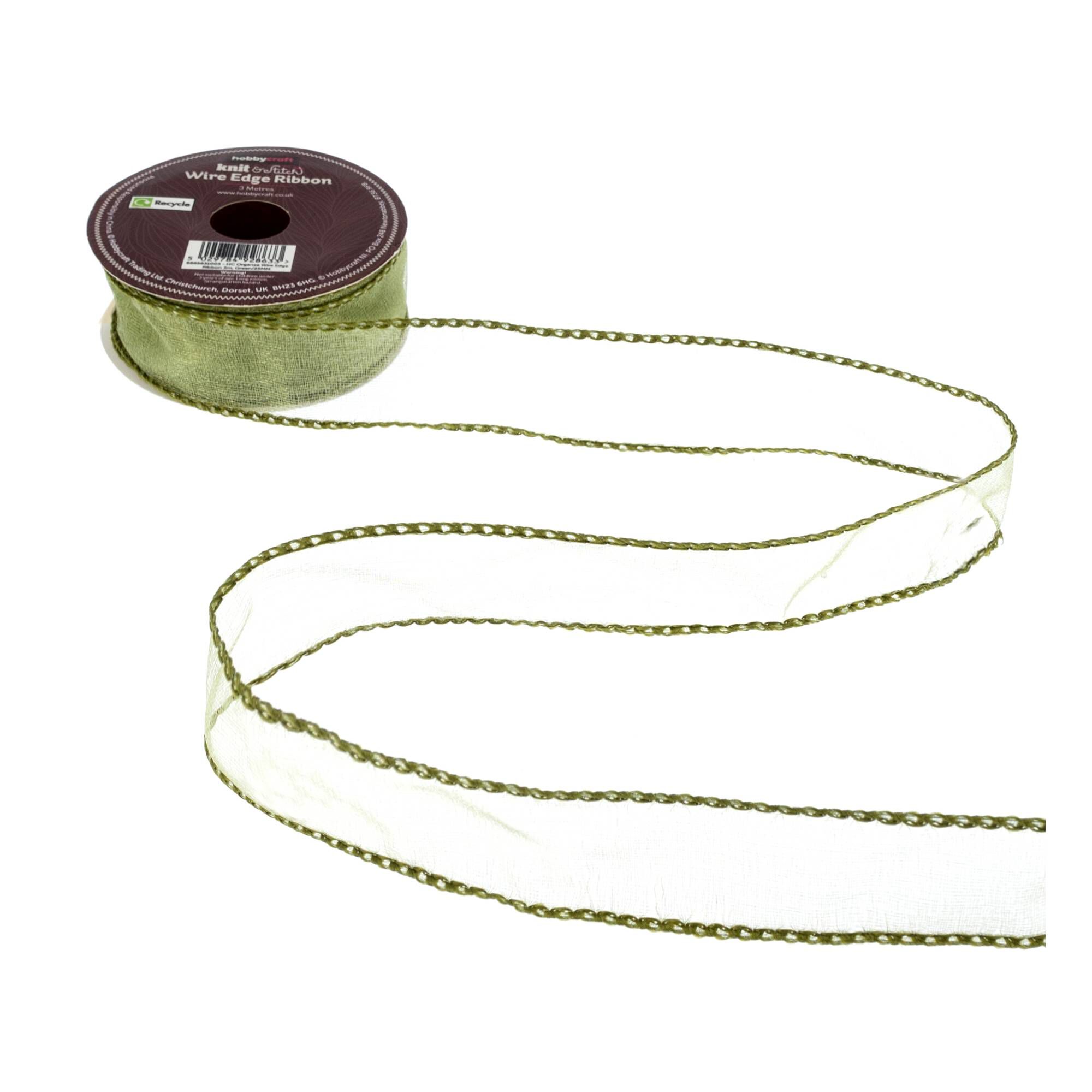 Green Wire Edge Organza Ribbon 25mm x 3m | Hobbycraft