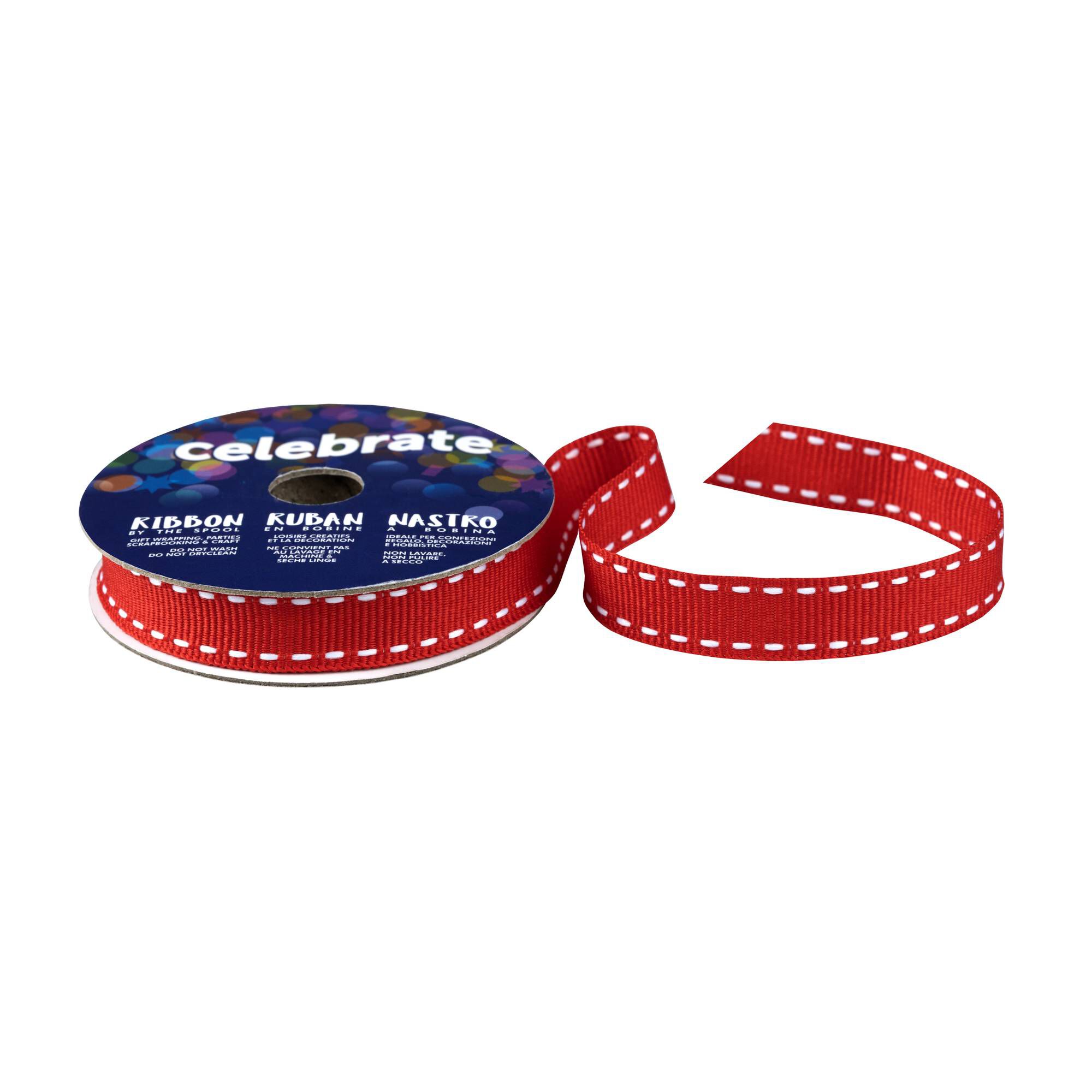 Red Grosgrain Running Stitch Ribbon 9mm x 5m | Hobbycraft