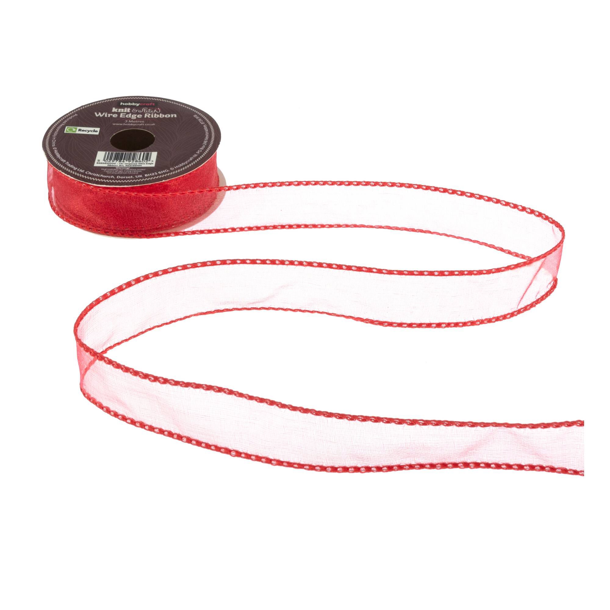 Red Wire Edge Organza Ribbon 25mm x 3m | Hobbycraft