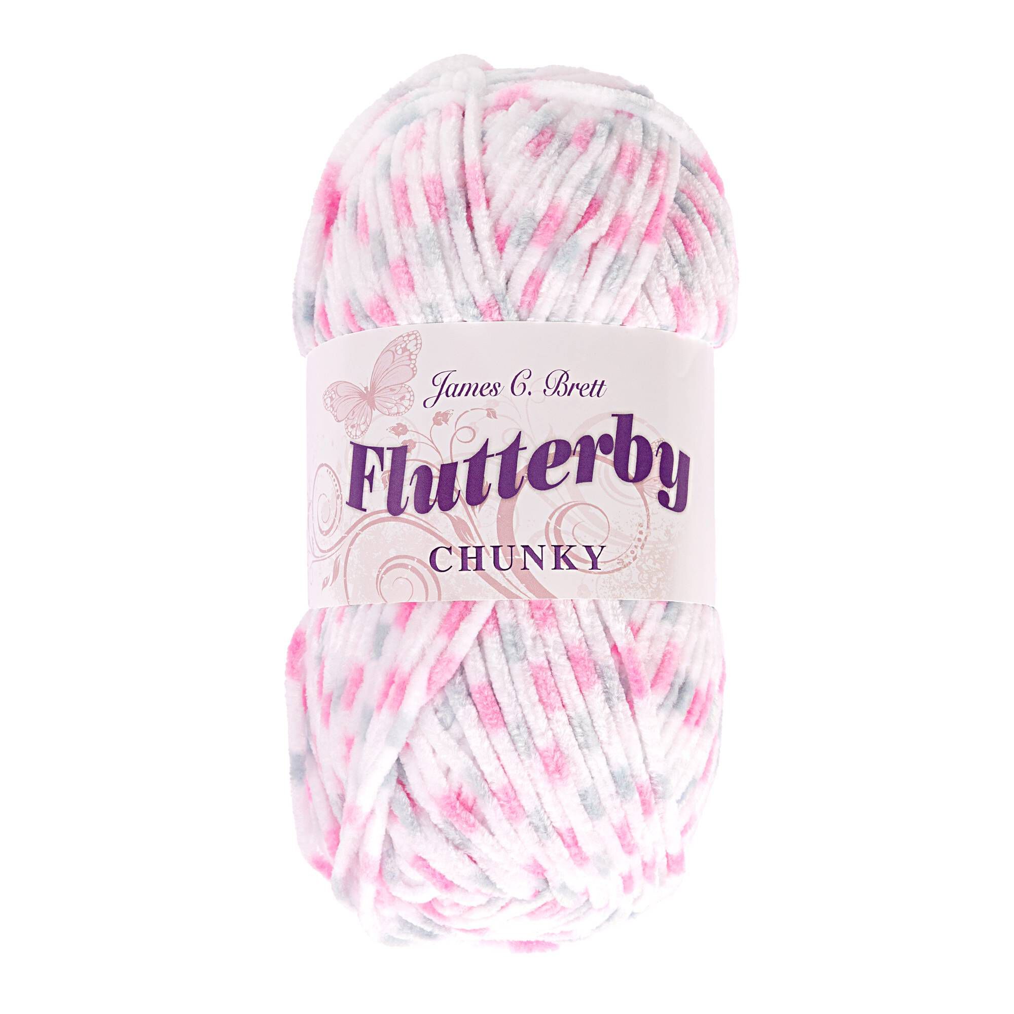 James C Brett Pink, Grey and White Flutterby Chunky Yarn 100g | Hobbycraft