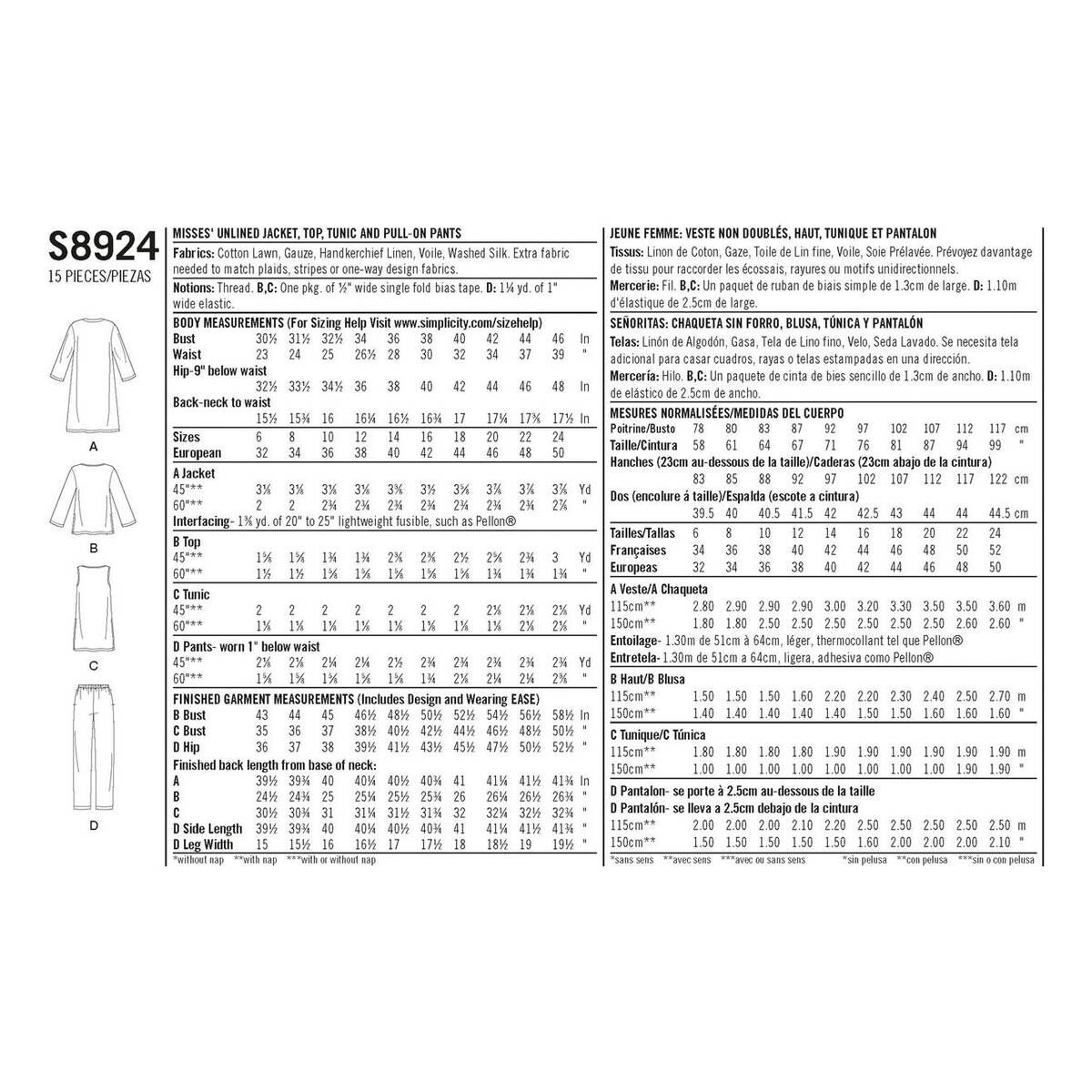 Simplicity Women’s Separates Sewing Pattern S8924 (16-24) | Hobbycraft