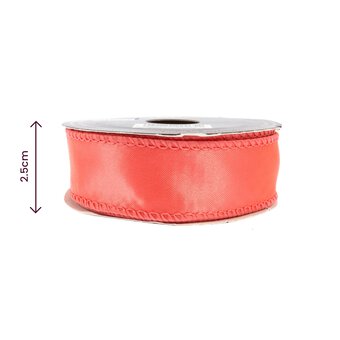 Coral Wire Edge Satin Ribbon 25mm x 3m | Hobbycraft