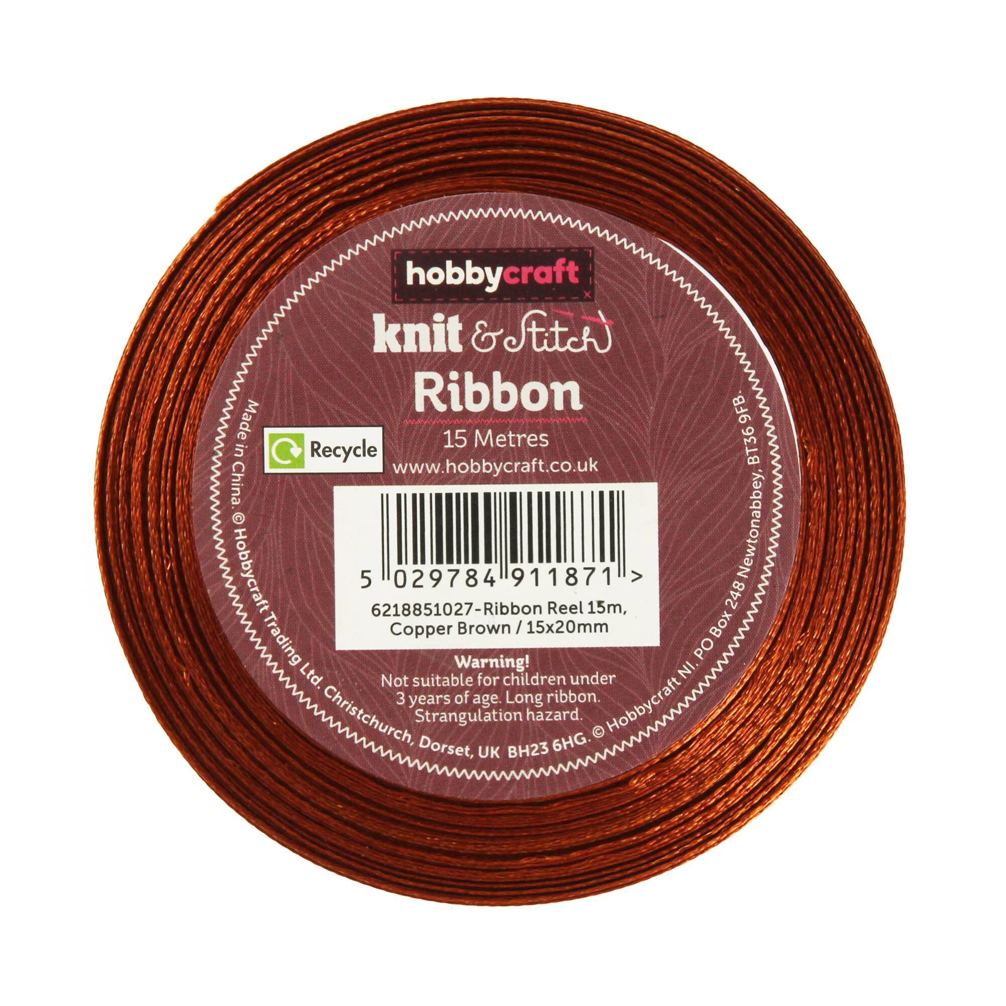 Copper Brown Satin Ribbon 20mm x 15m | Hobbycraft