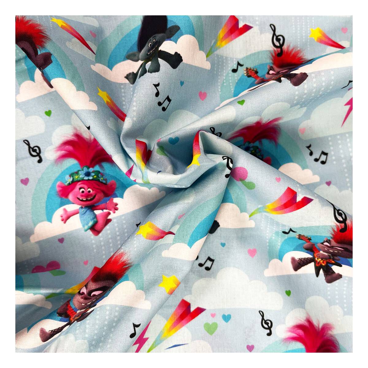 Trolls Branch and Poppy Cotton Fabric by the Metre | Hobbycraft