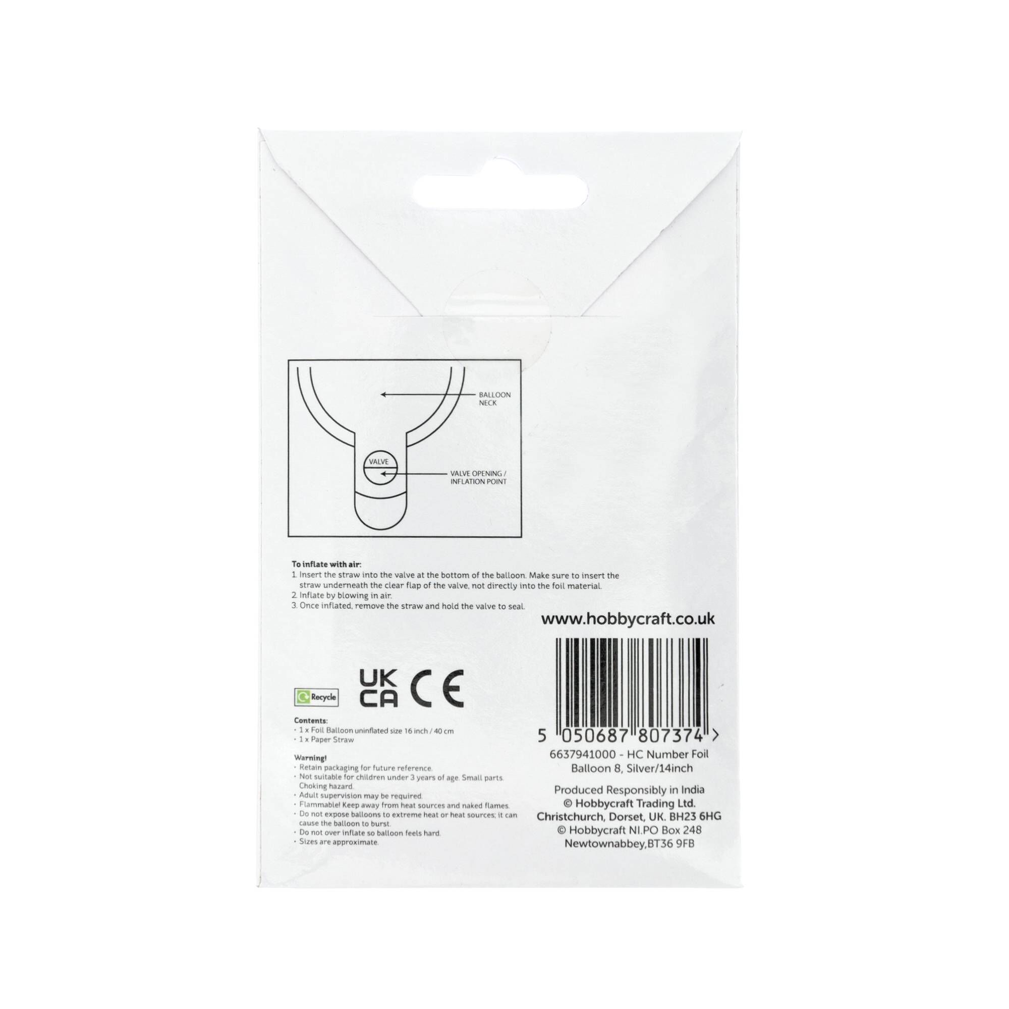 Silver Foil Number 8 Balloon | Hobbycraft