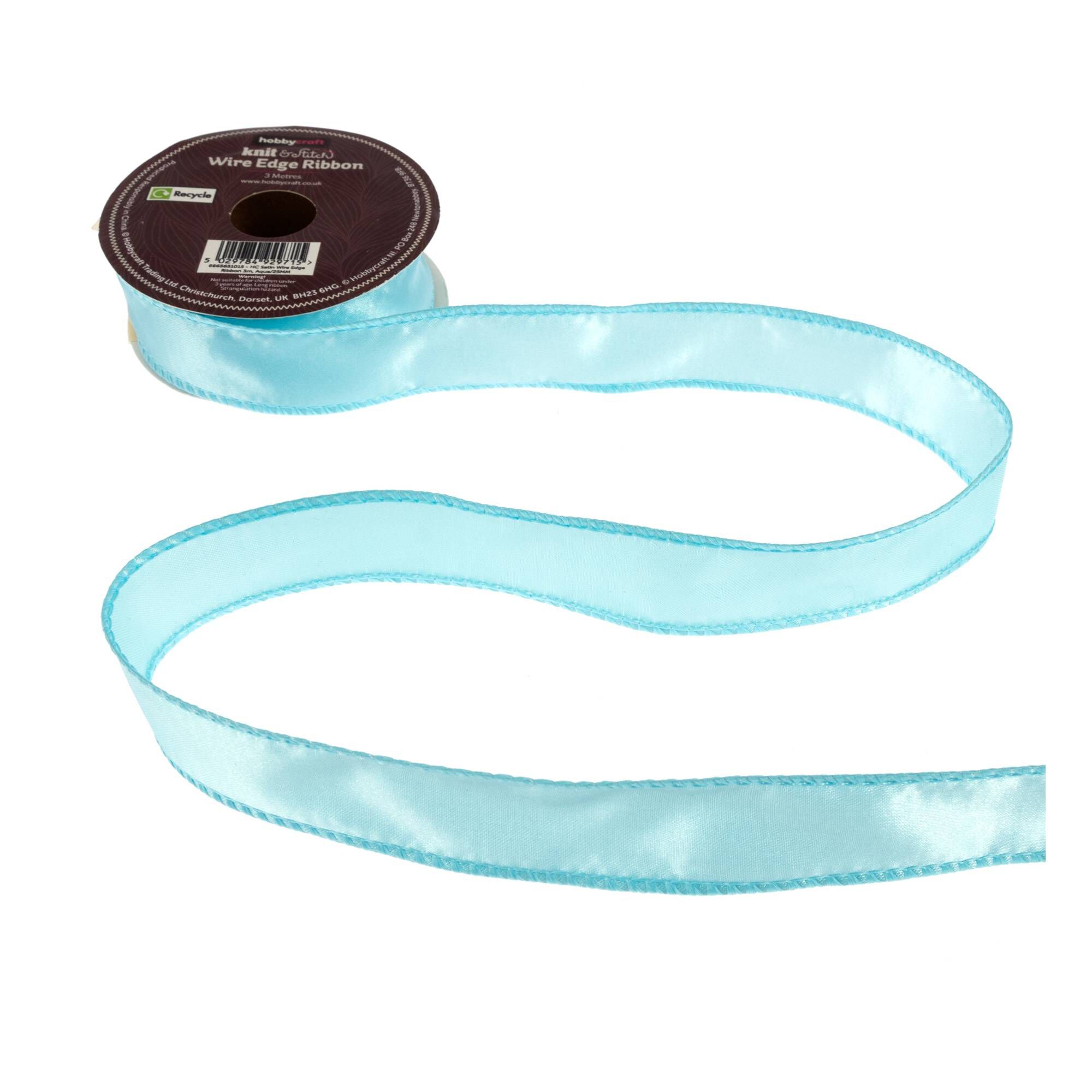 Aqua Wire Edge Satin Ribbon 25mm x 3m | Hobbycraft