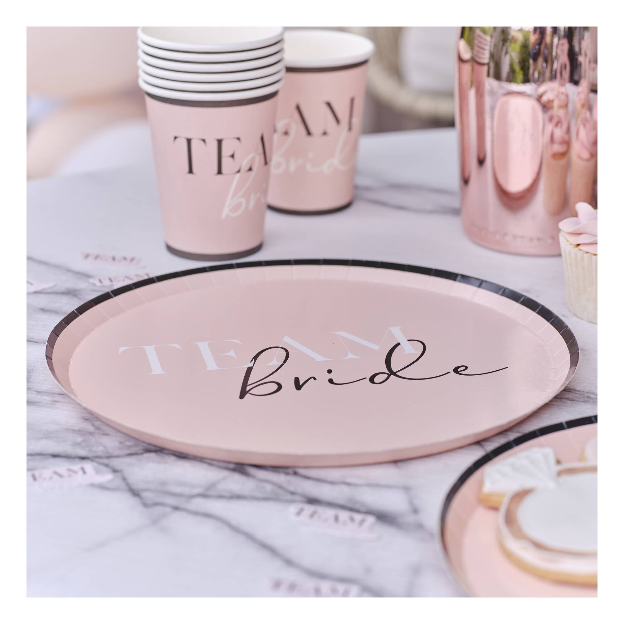 Ginger Ray Pink and Black Team Bride Paper Plates 8 Pack | Hobbycraft