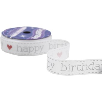 Red and Grey Happy Birthday Satin Ribbon 16mm x 4m | Hobbycraft