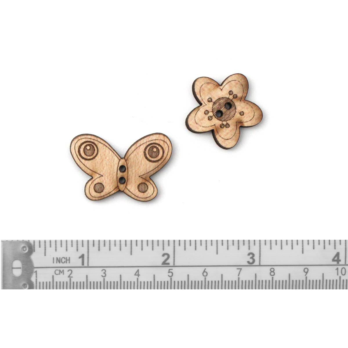 Trimits Wooden Butterfly and Flower Buttons 6 Pieces | Hobbycraft