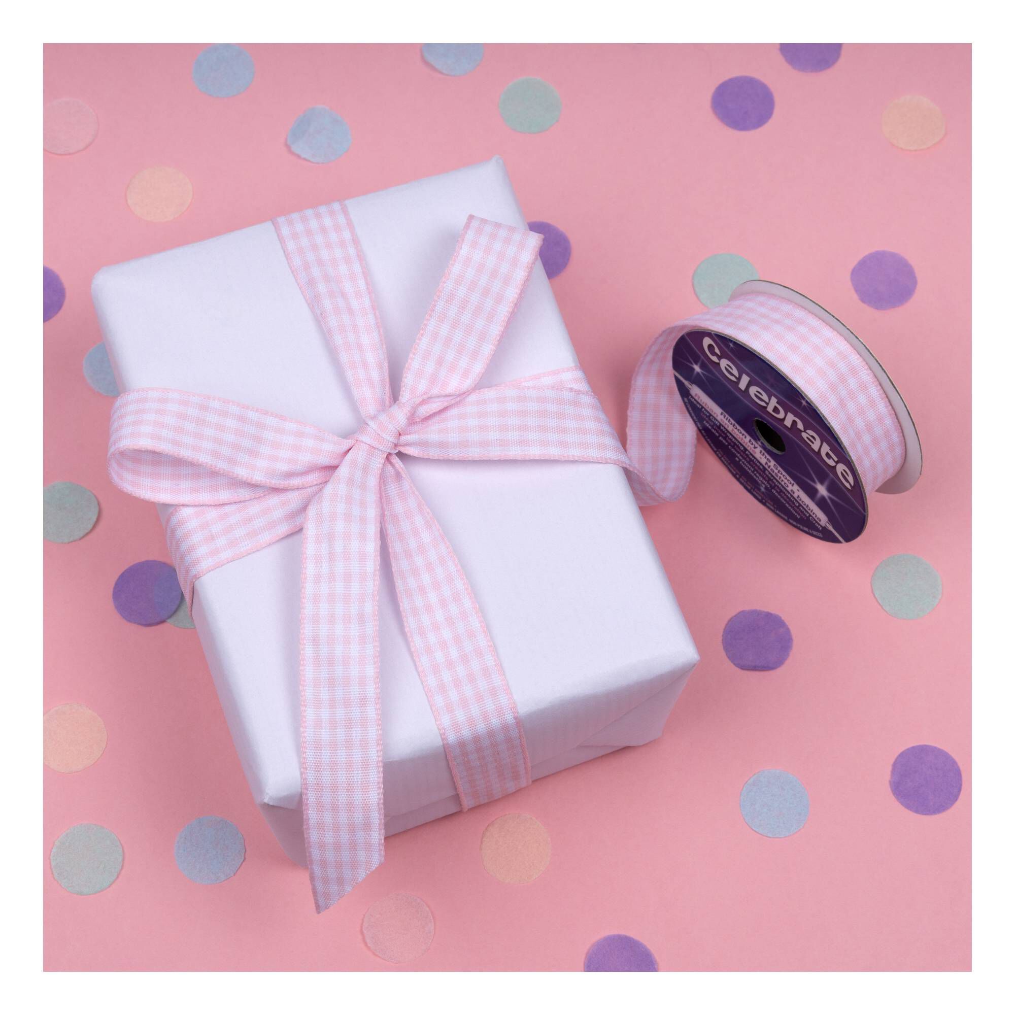 Light Pink Gingham Ribbon 15mm x 4m | Hobbycraft
