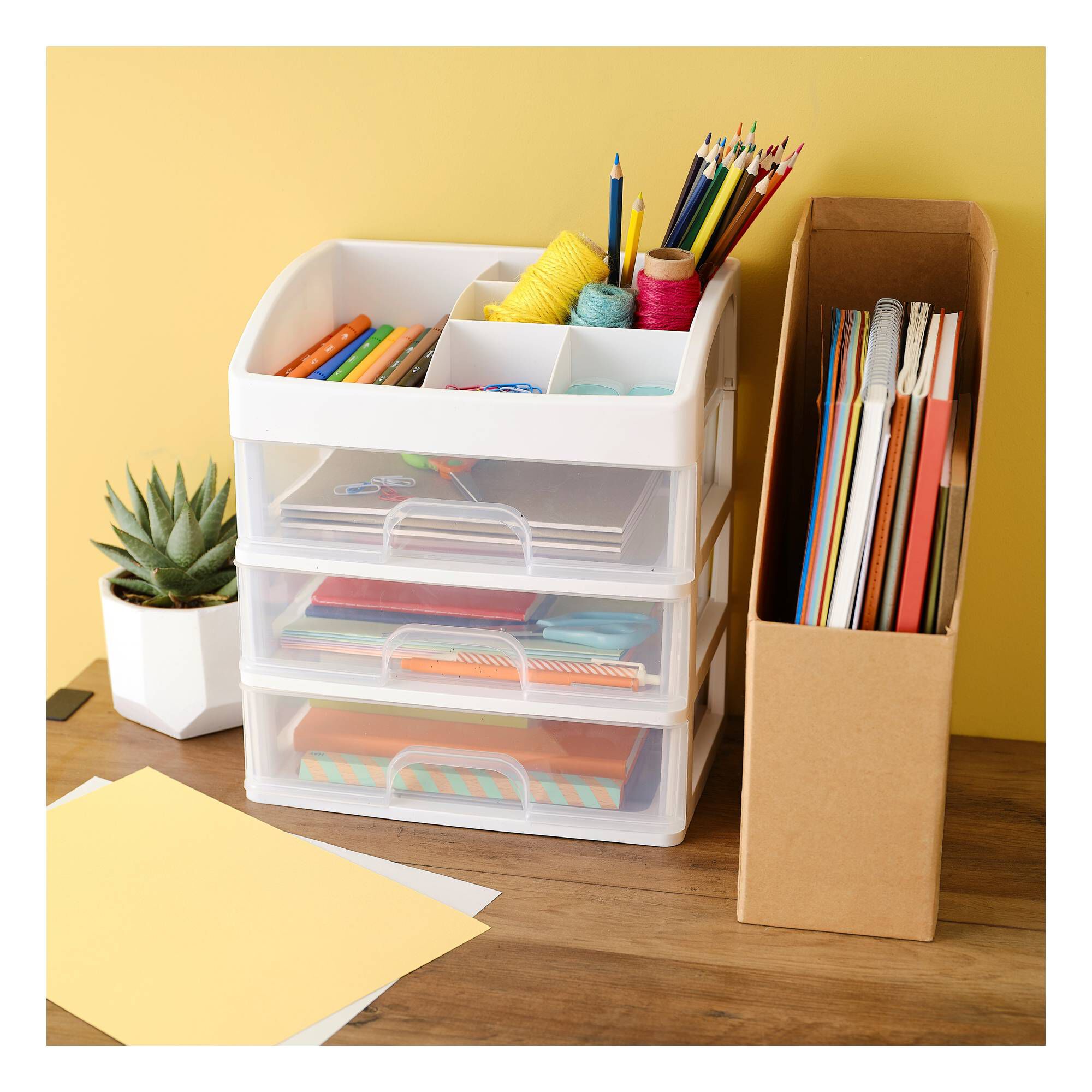 Hobbycraft White Three Drawer Desk Storage 28cm x 20cm x 32cm | Hobbycraft
