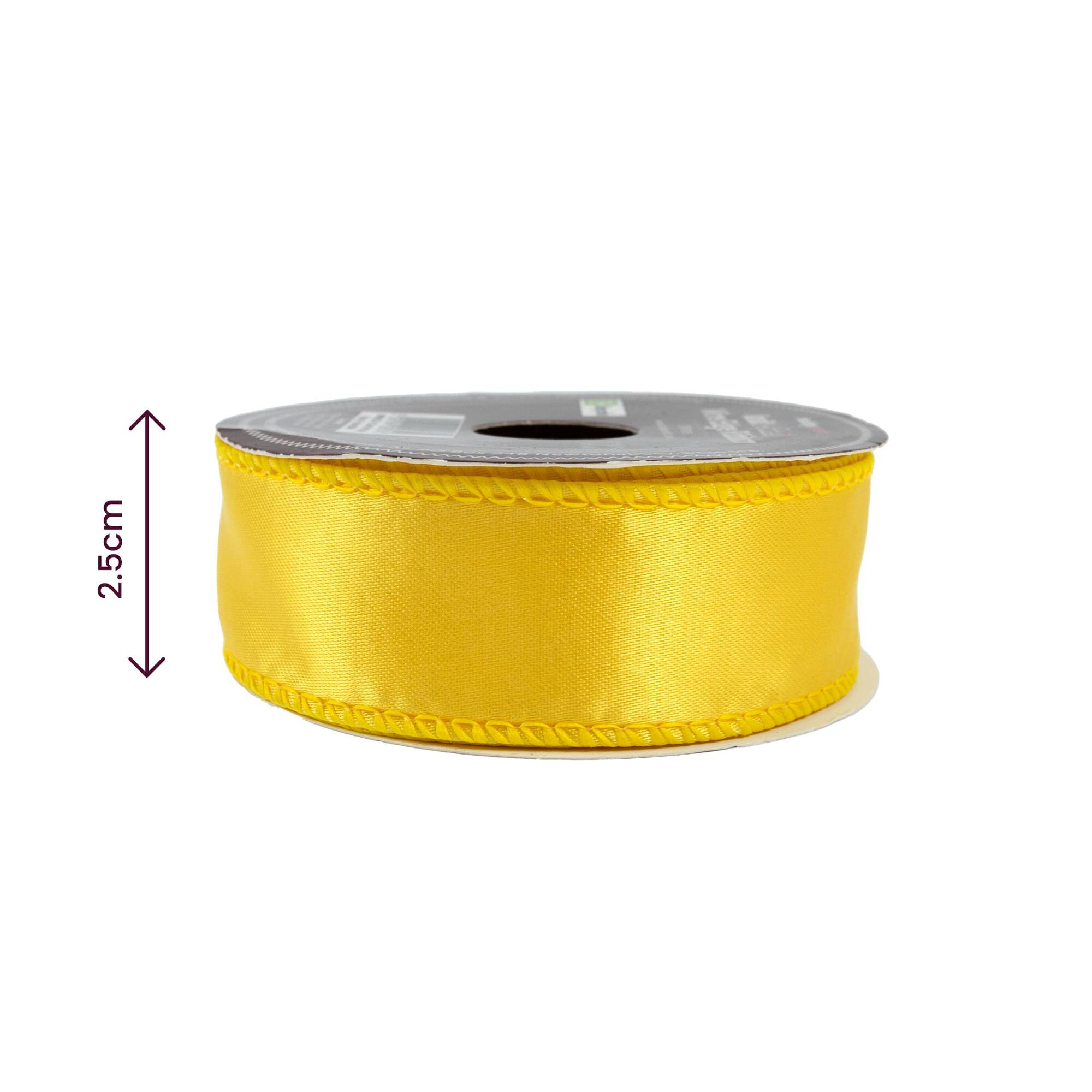 Yellow Wire Edge Satin Ribbon 25mm x 3m | Hobbycraft