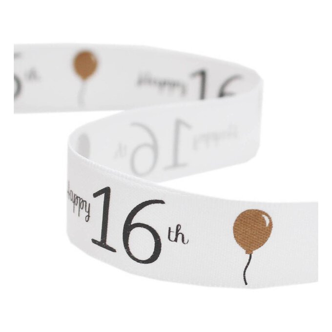 Happy 16th Satin Ribbon 16mm x 4m | Hobbycraft