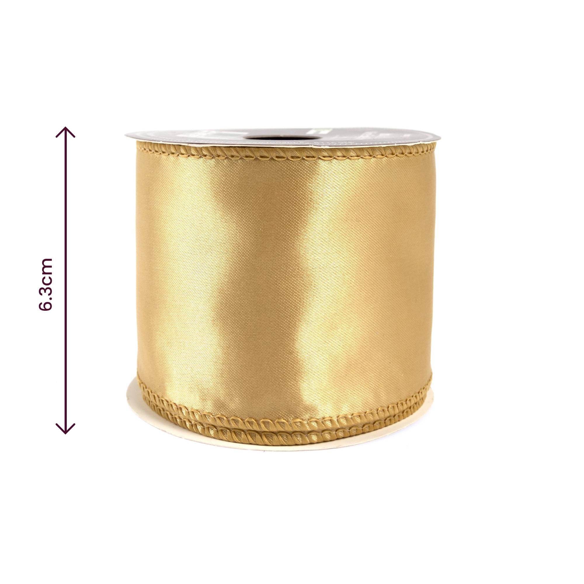 Bright Gold Wire Edge Satin Ribbon 63mm x 3m | Hobbycraft