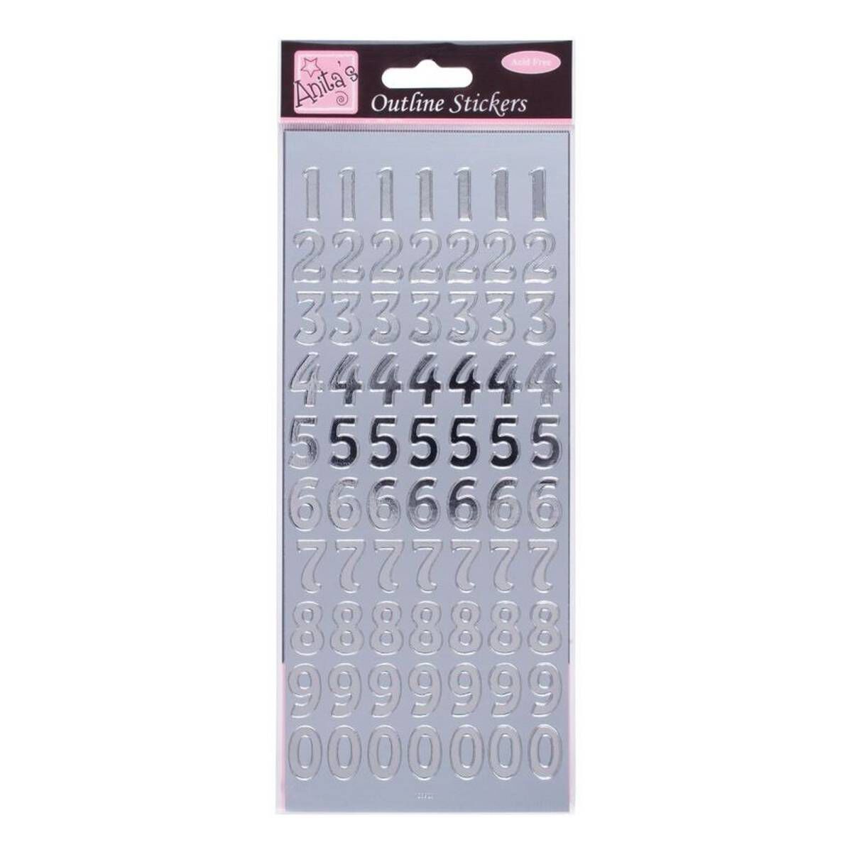 Anita's Large Silver Number Outline Stickers | Hobbycraft