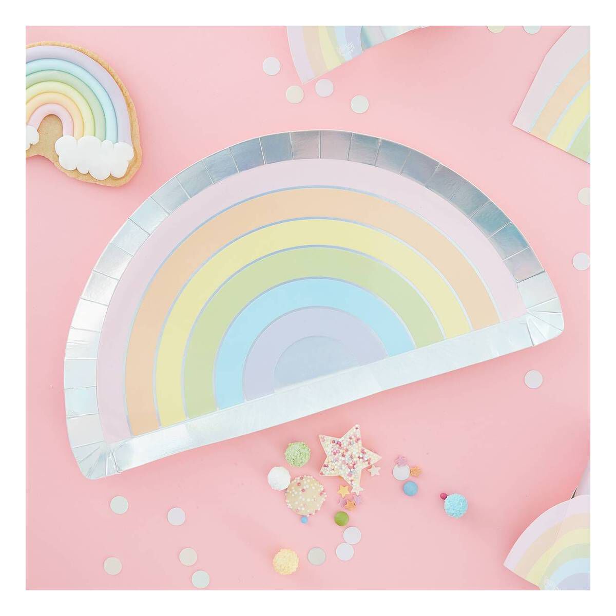 Ginger Ray Pastel Rainbow Paper Plates 8 Pack | Hobbycraft