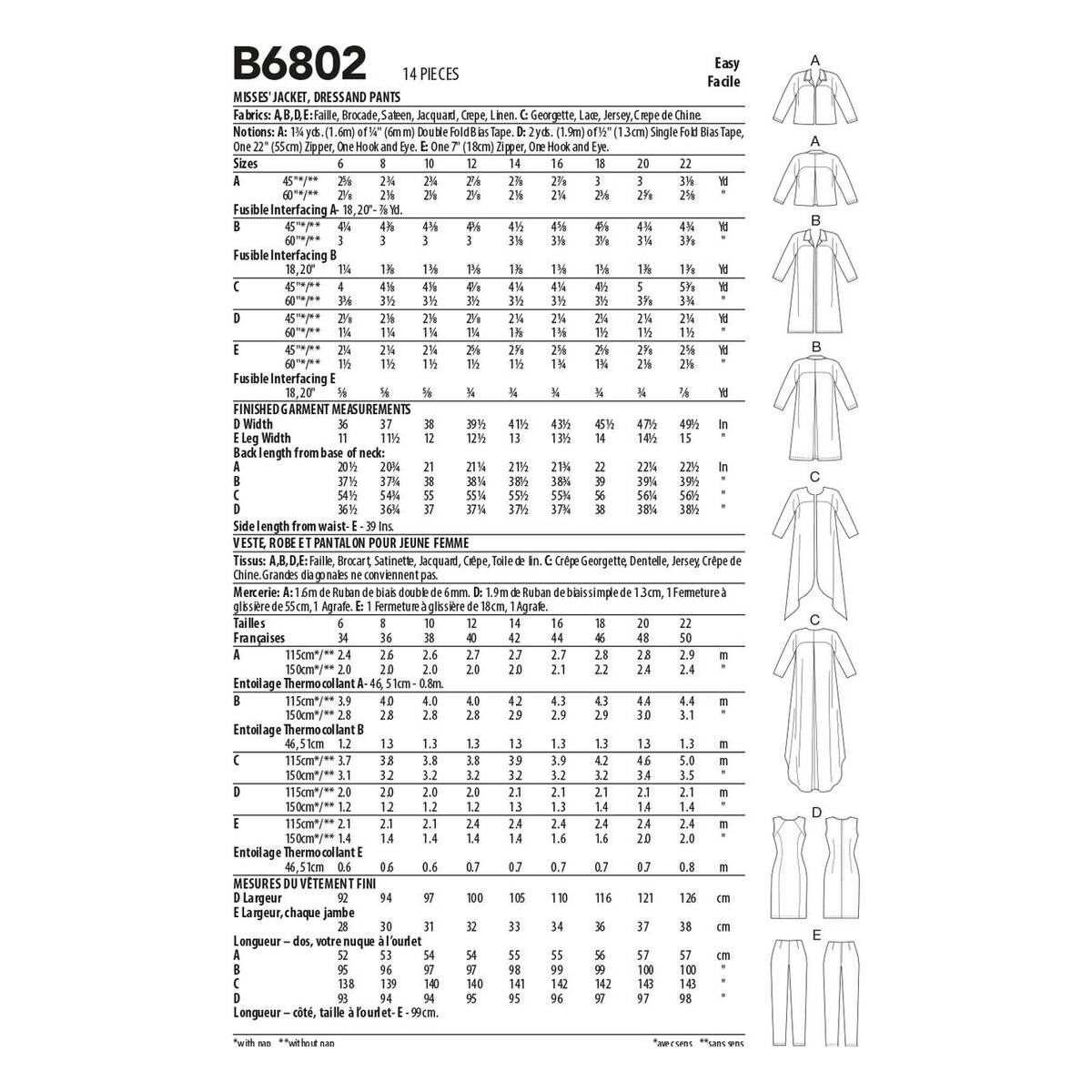 Butterick Jacket and Dress Sewing Pattern B6802 (14-22) | Hobbycraft