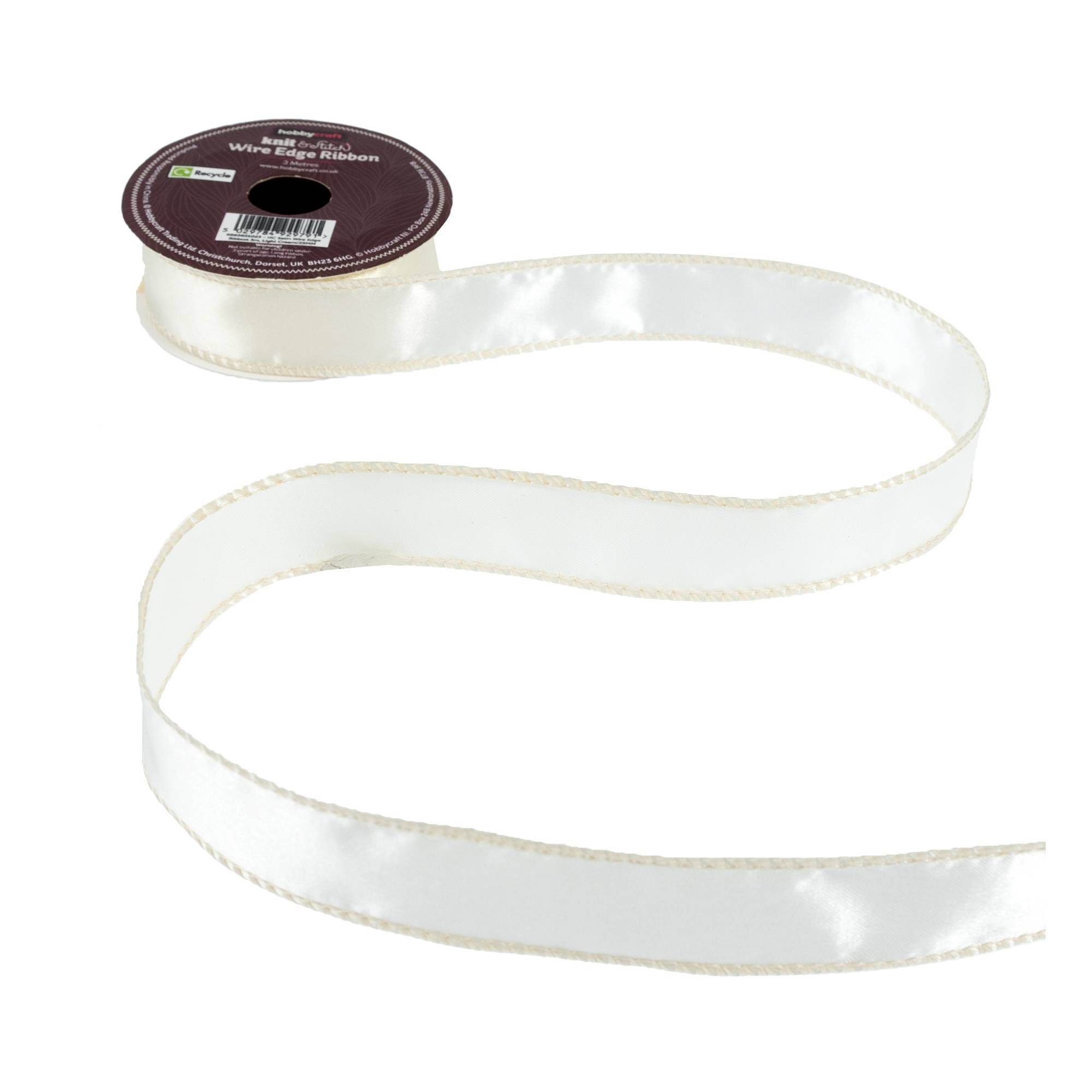 Light Cream Wire Edge Satin Ribbon 25mm x 3m | Hobbycraft