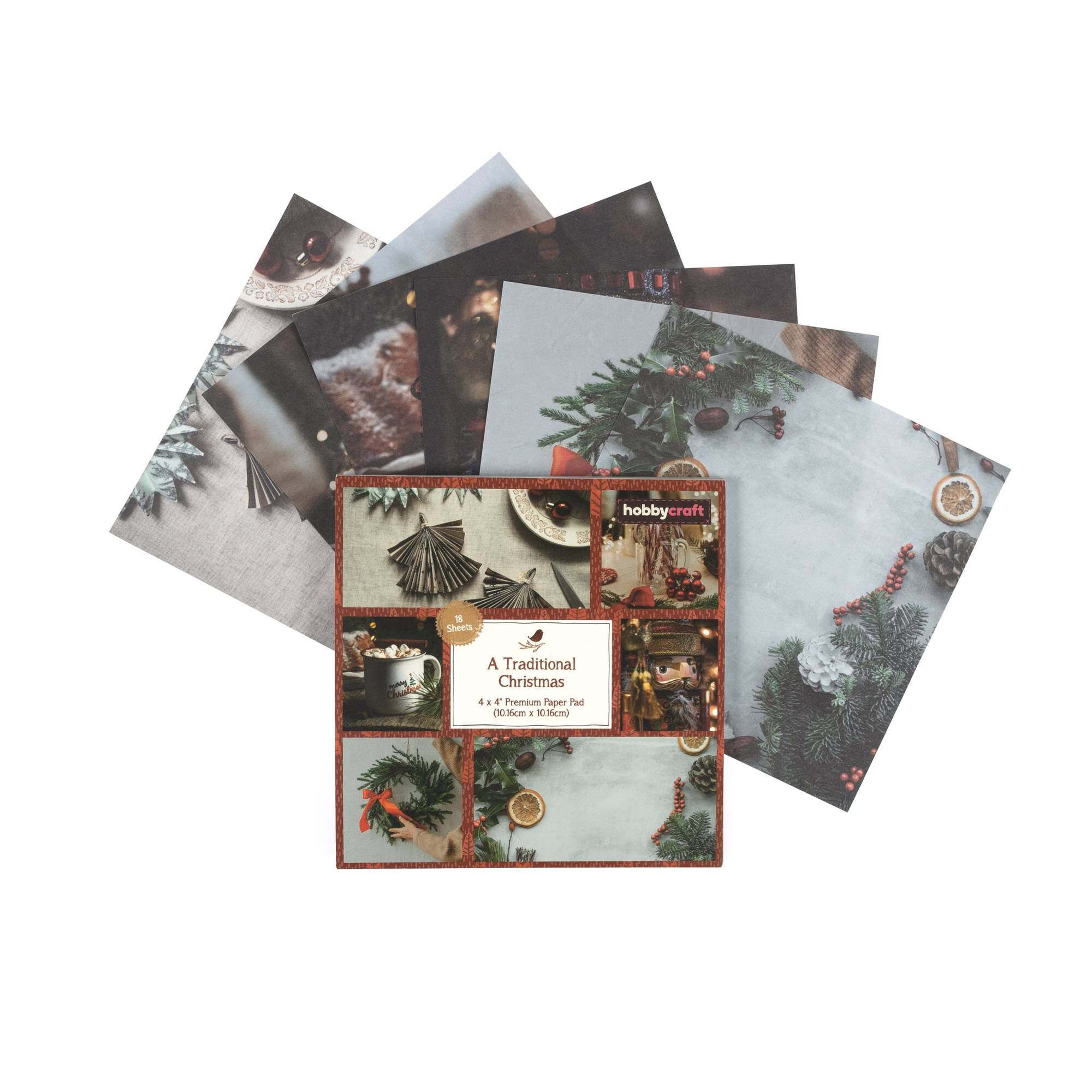 Traditional Christmas Paper Pad 4 x 4 Inches 18 Sheets | Hobbycraft