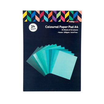 Aqua Coloured Paper Pad A4 24 Pack | Hobbycraft