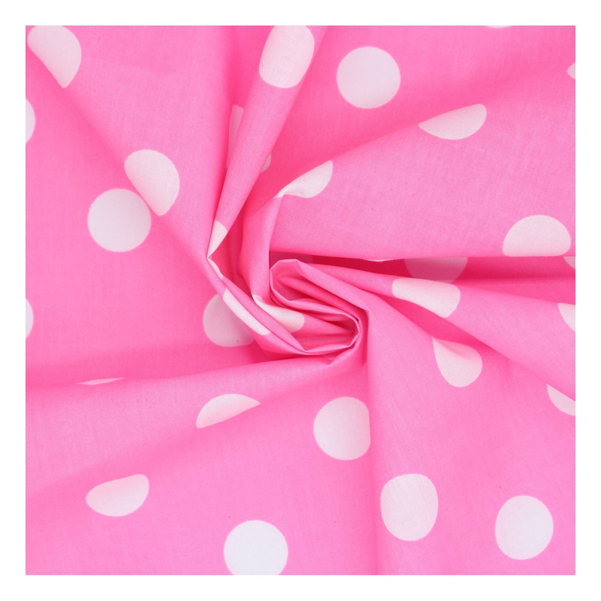 Pink and White Spotty Polycotton Fabric by the Metre | Hobbycraft