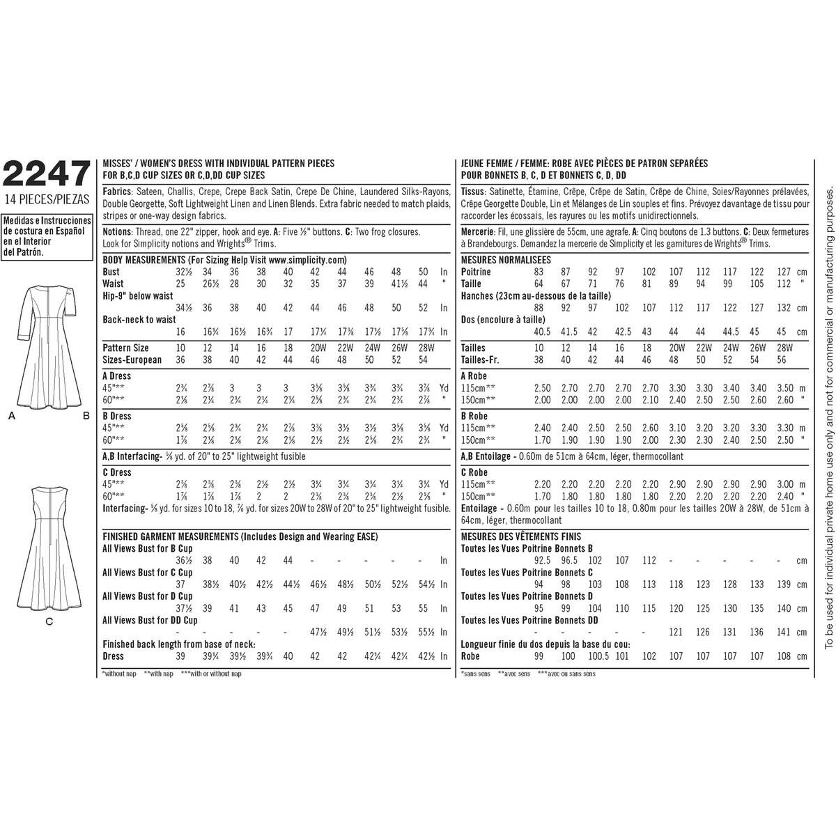 Simplicity Women's Fit Dress Sewing Pattern 2247 (10-18) | Hobbycraft