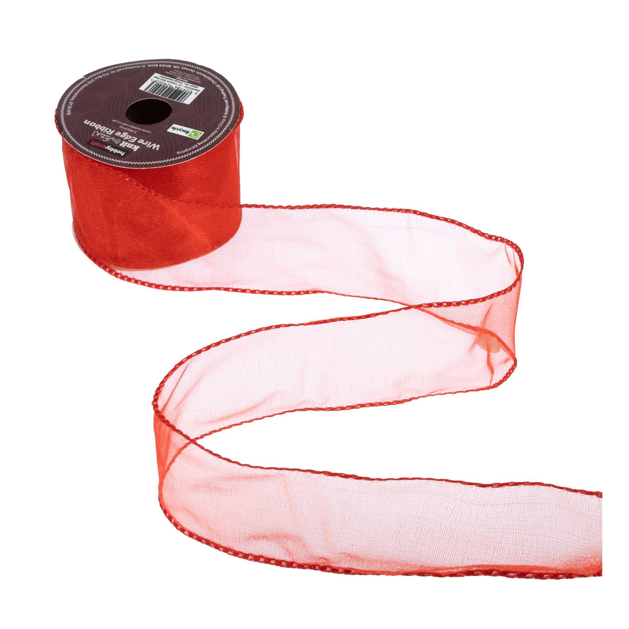 Orange Red Wire Edge Organza Ribbon 63mm x 3m | Hobbycraft