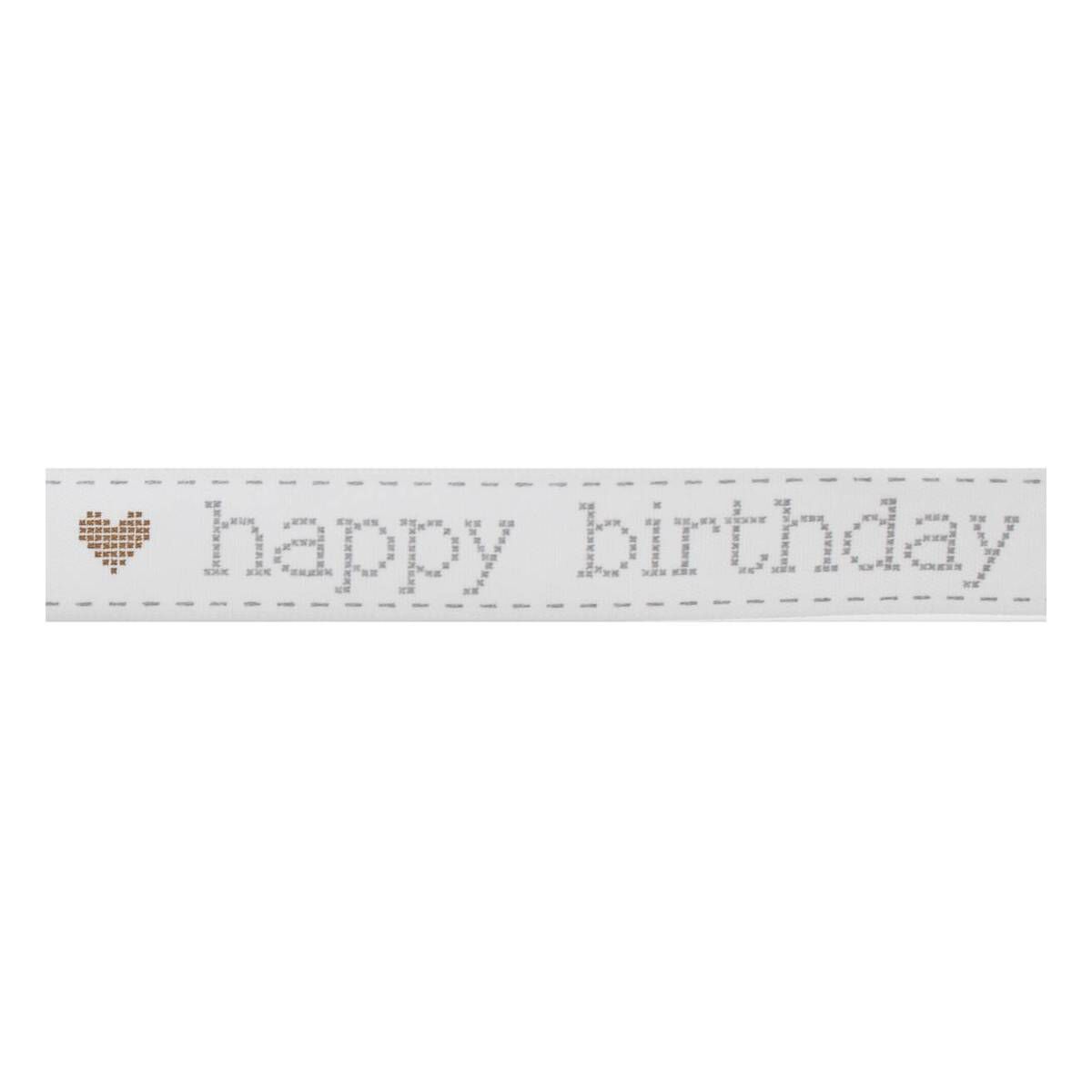 Gold and Grey Happy Birthday Satin Ribbon 16mm x 4m | Hobbycraft