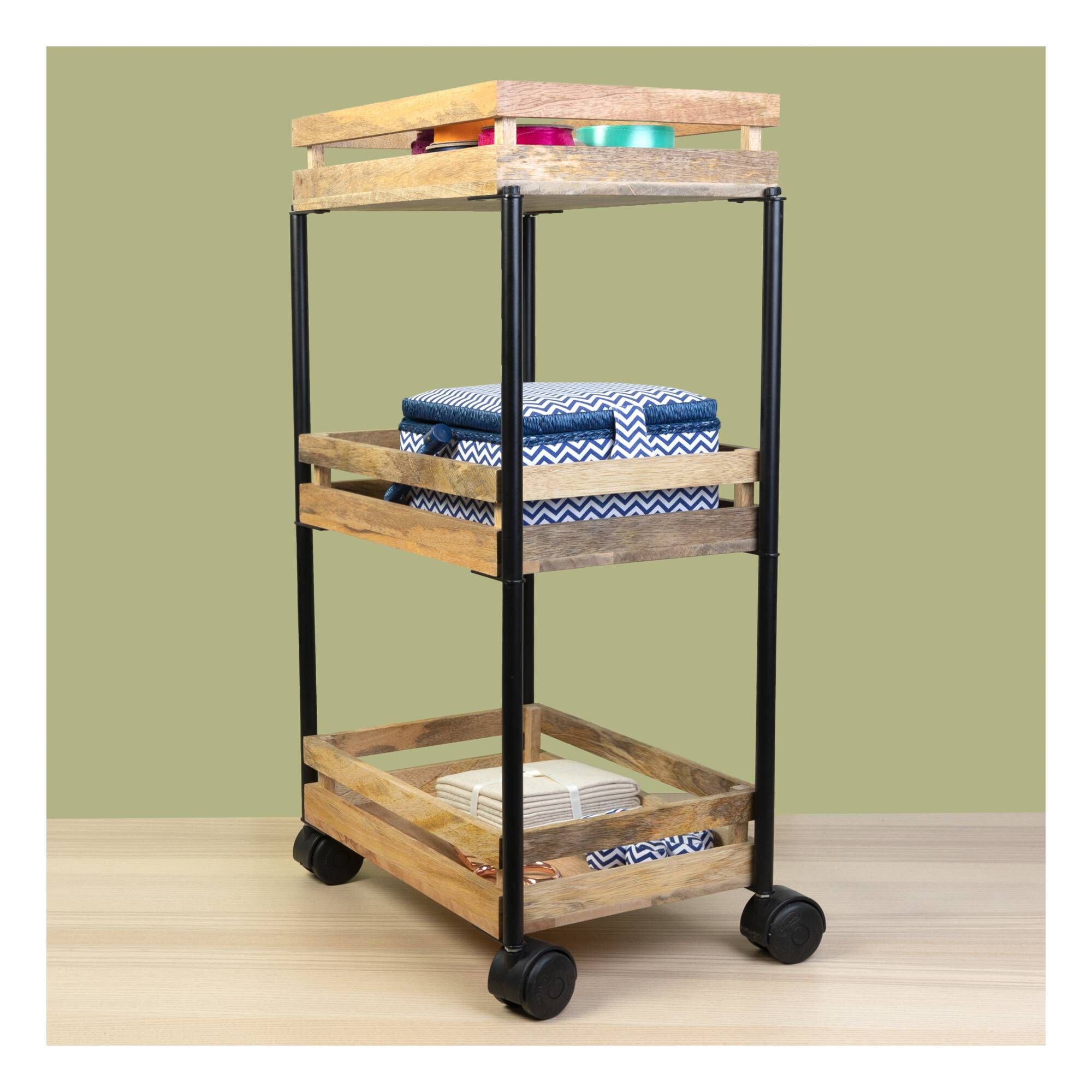 Mango Wood Three Tier Trolley | Hobbycraft
