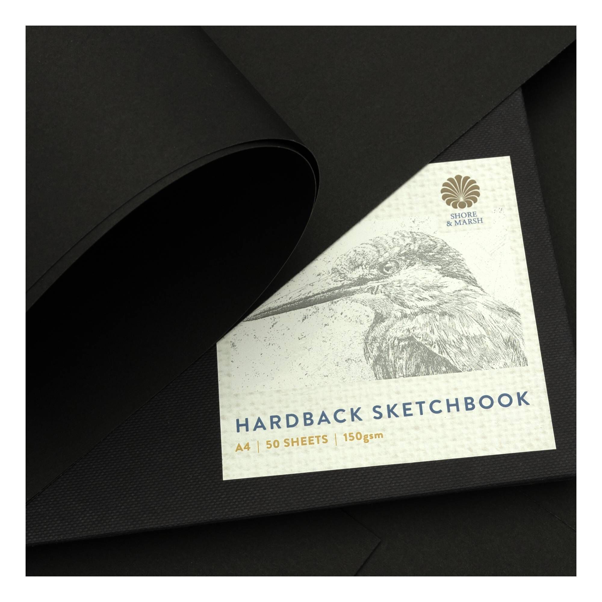 Shore & Marsh Portrait Hardback Black Paper Sketchbook A4 50 Sheets ...