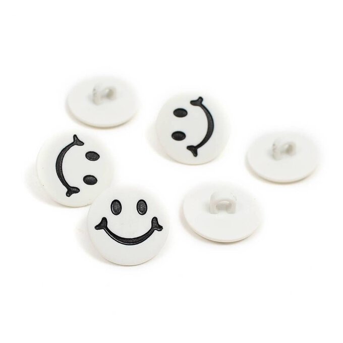 Hemline White Novelty Smiling Face Button 6 Pack | Hobbycraft