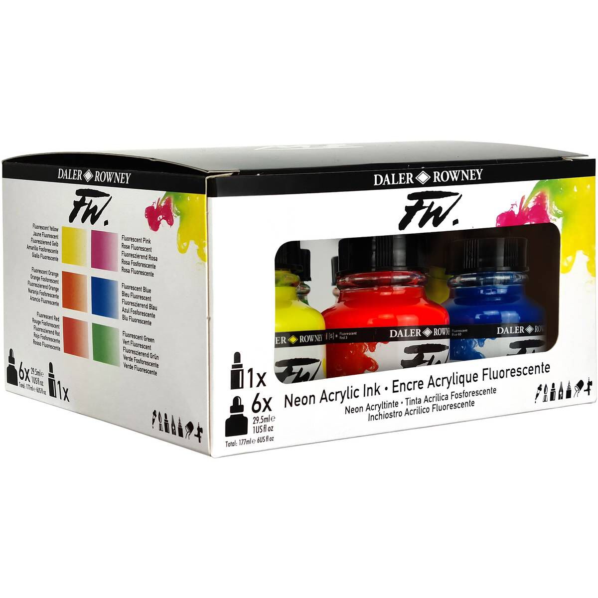 Daler-Rowney FW Neon Acrylic Ink 29.5ml 6 Pack | Hobbycraft