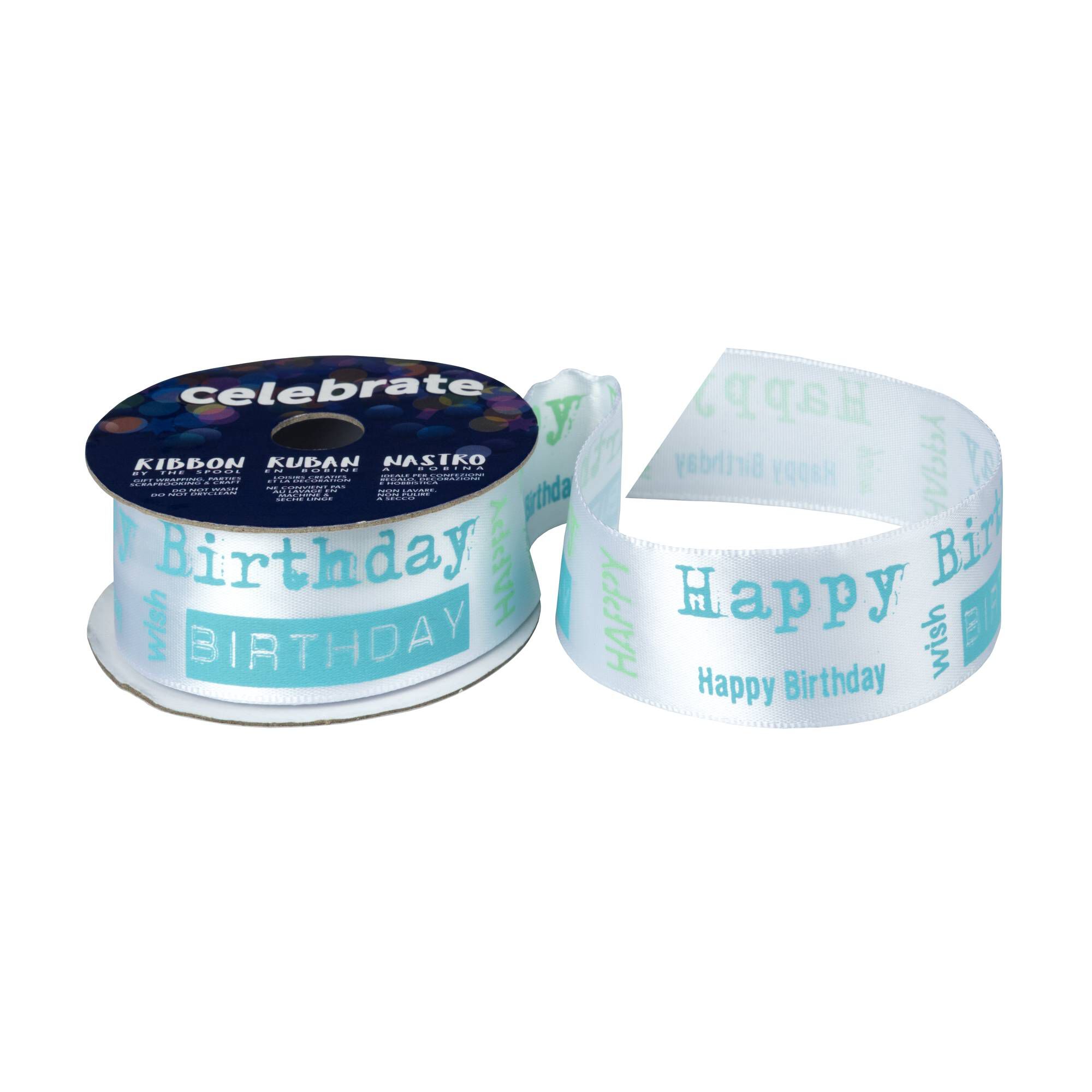 Baby Blue Happy Birthday Ribbon 25mm x 3m | Hobbycraft