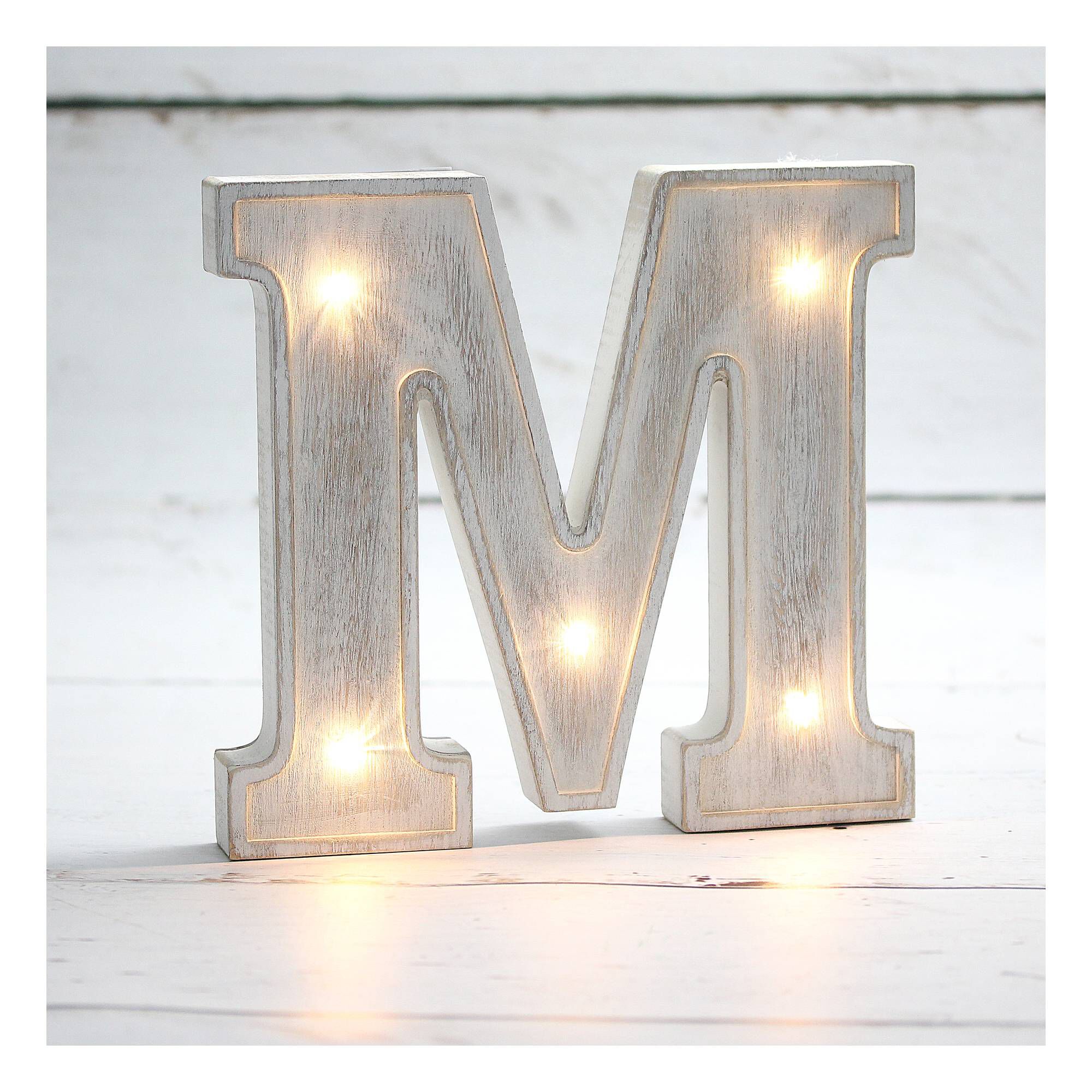 White-Washed Wooden LED Letter M 21cm | Hobbycraft