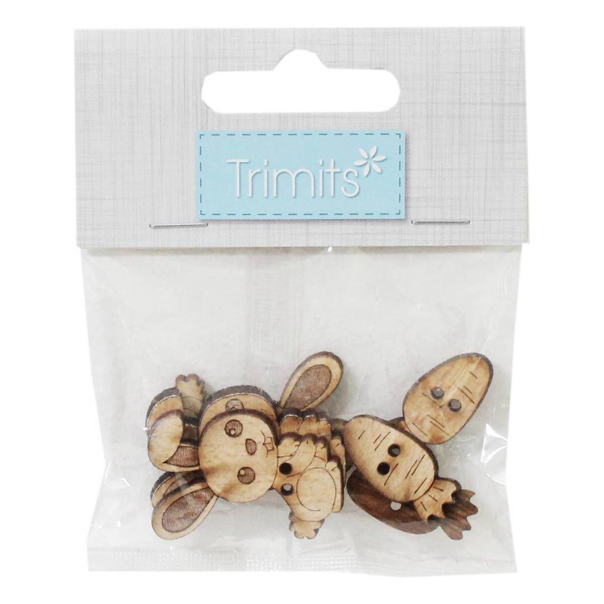Trimits Wooden Bunny and Carrot Buttons 6 Pieces | Hobbycraft