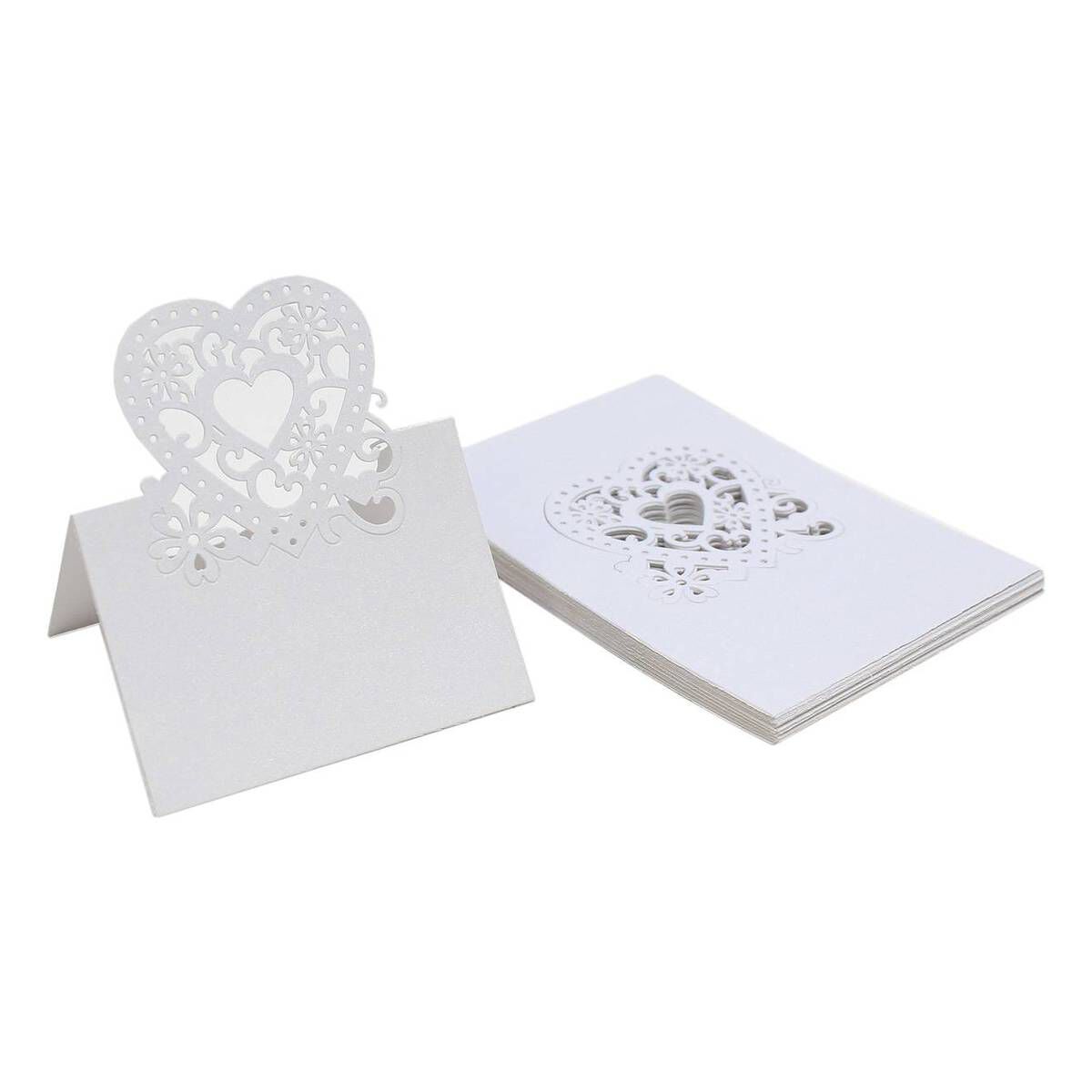 White Pearlescent Heart Place Cards 20 Pack | Hobbycraft