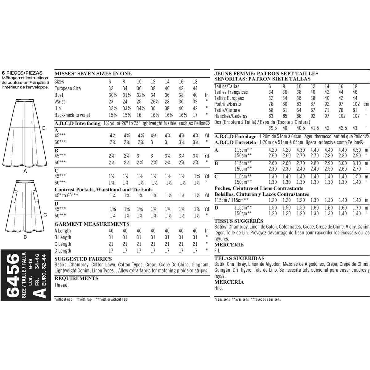 New Look Women's Easy Wrap Skirts Sewing Pattern 6456 | Hobbycraft