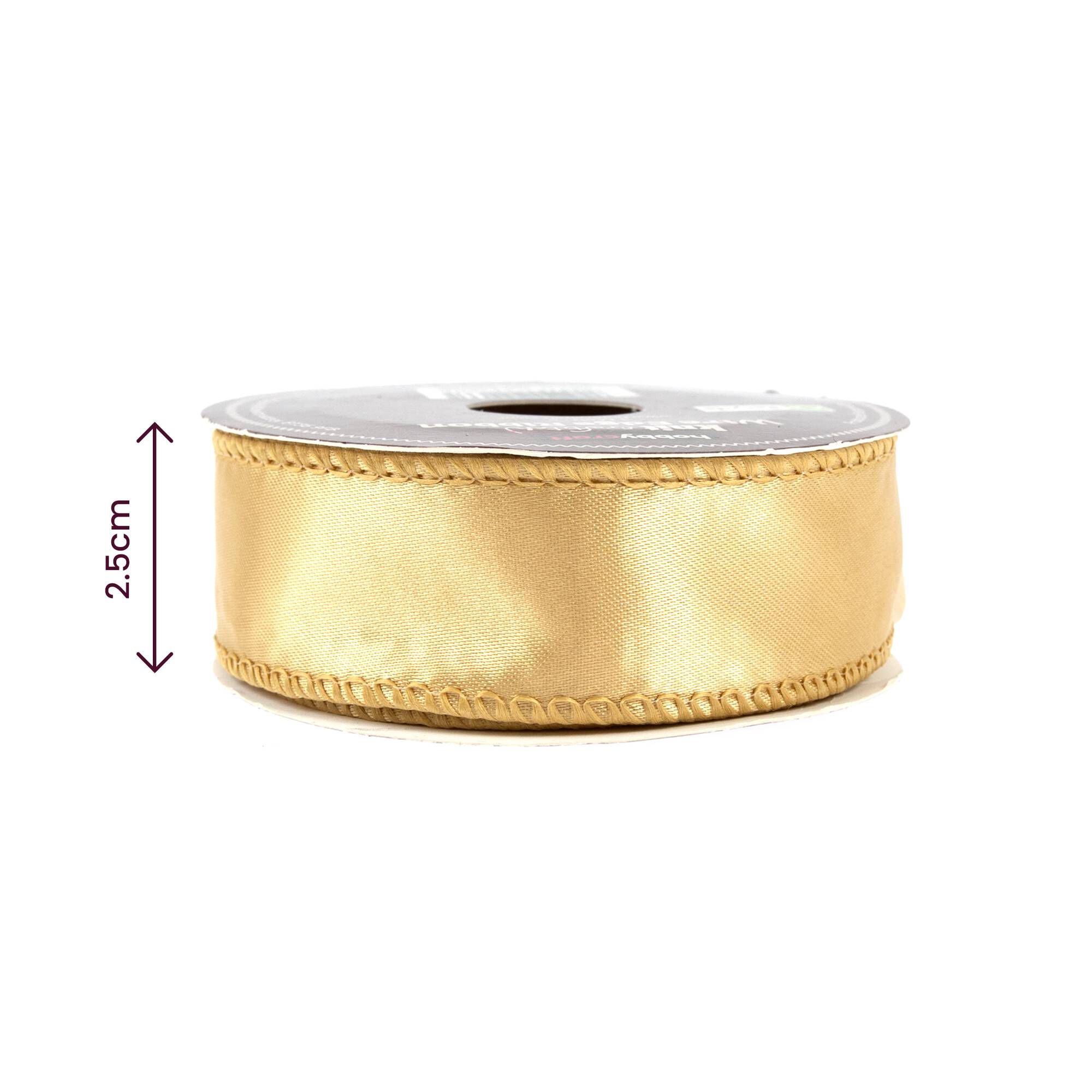 Bright Gold Wire Edge Satin Ribbon 25mm x 3m | Hobbycraft