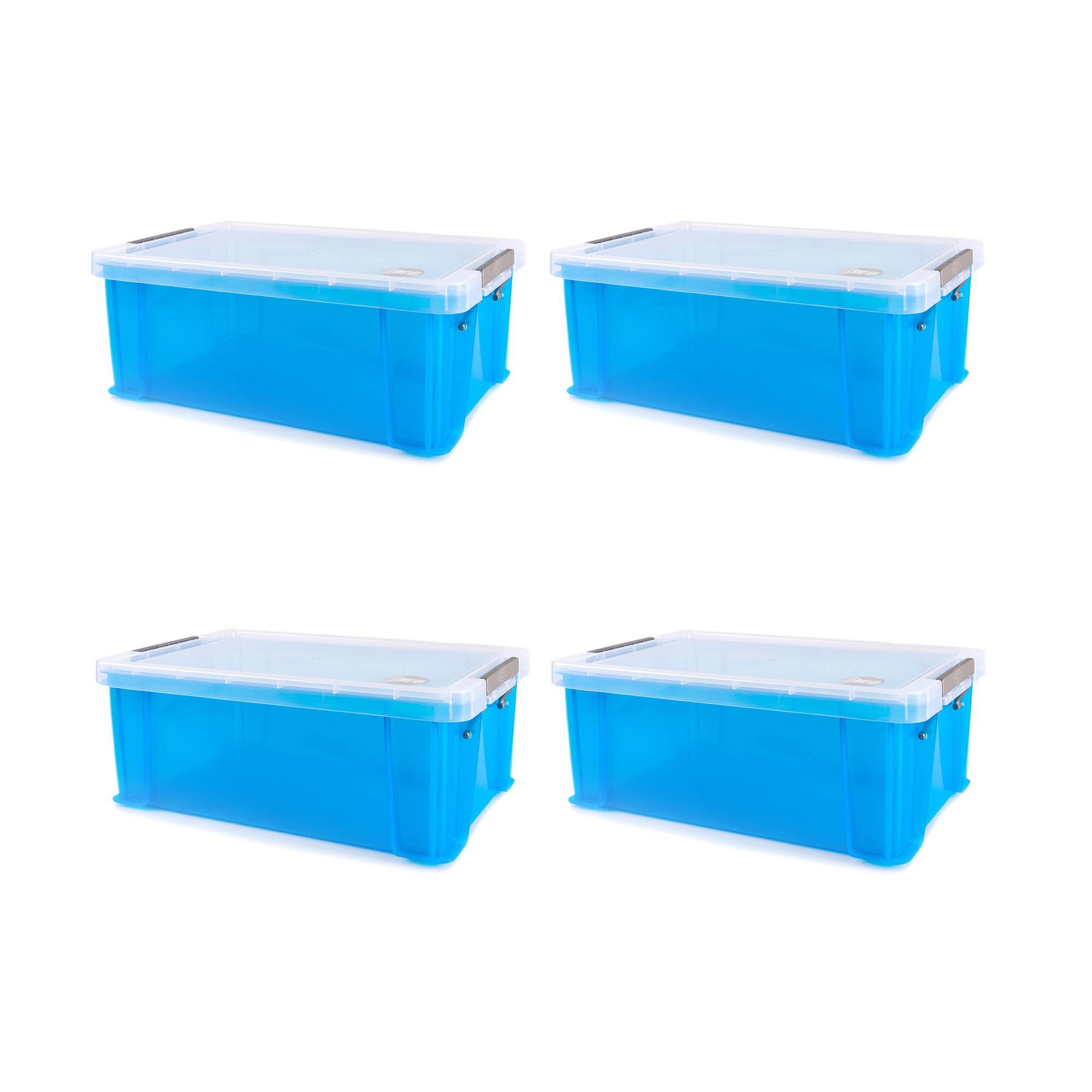 Whitefurze Allstore 10 Litre Transparent Blue Storage Box 4 Pack Bundle ...