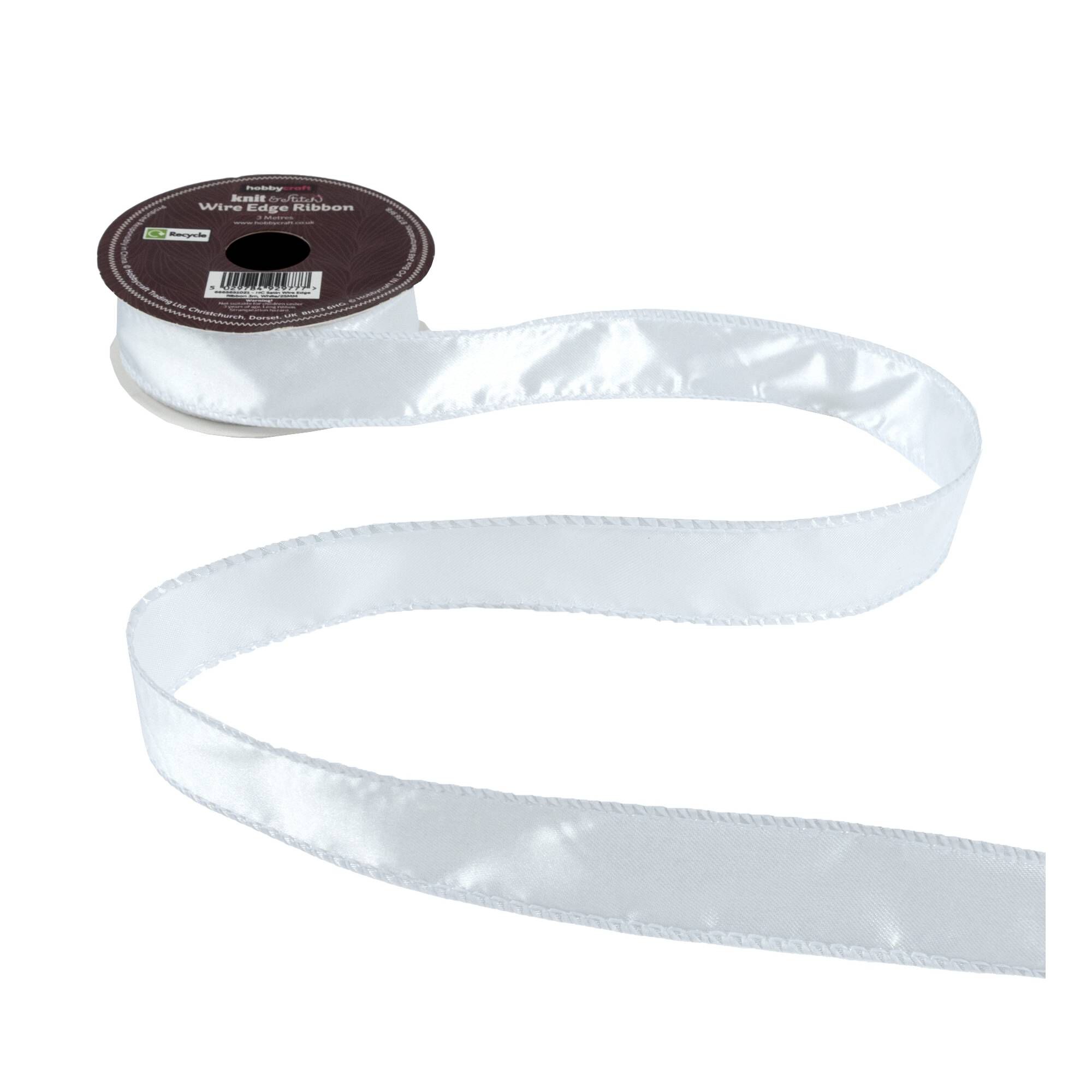 White Wire Edge Satin Ribbon 25mm x 3m | Hobbycraft