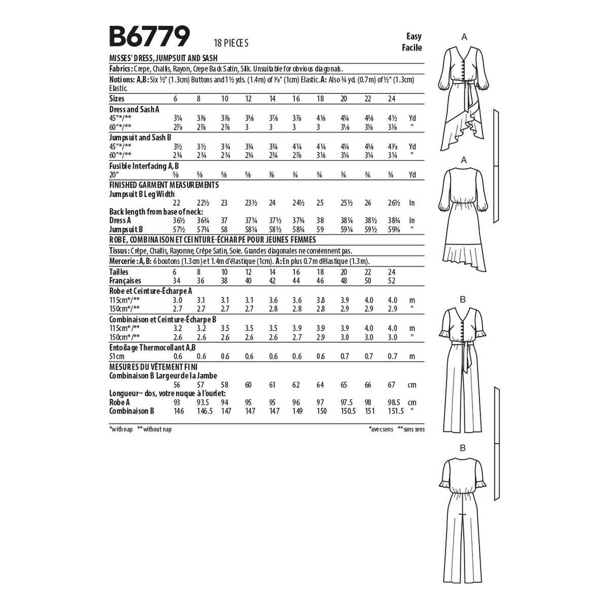 Butterick Dress and Jumpsuit Sewing Pattern B6779 (6-14) | Hobbycraft