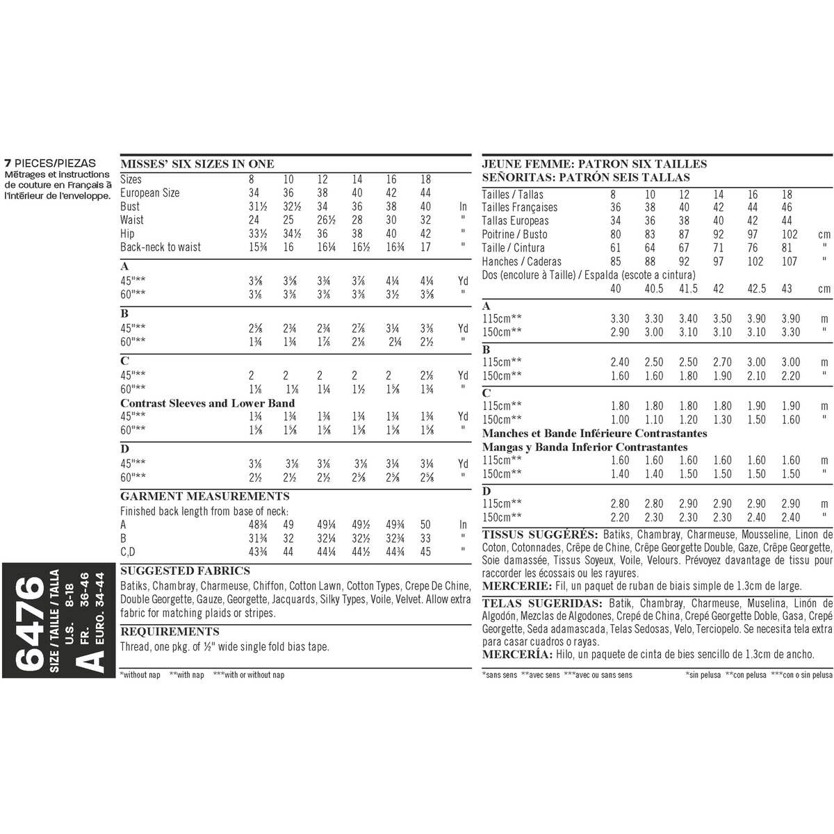 New Look Women's Kimono Sewing Pattern 6476 | Hobbycraft