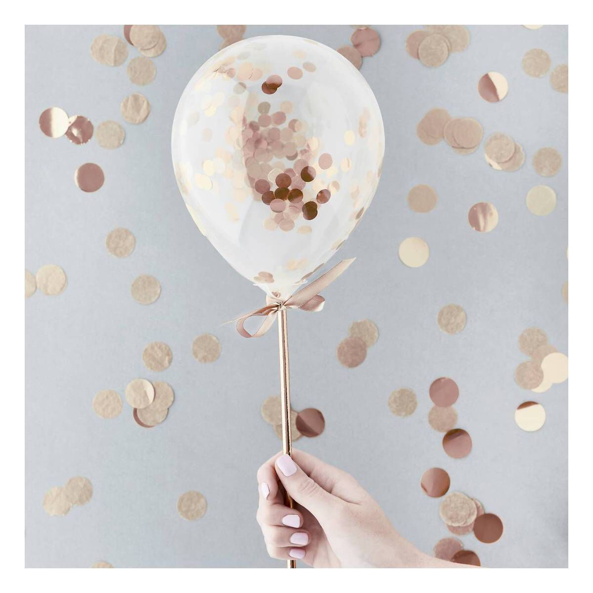 Rose Gold Confetti Balloon Wands 5 Pack | Hobbycraft