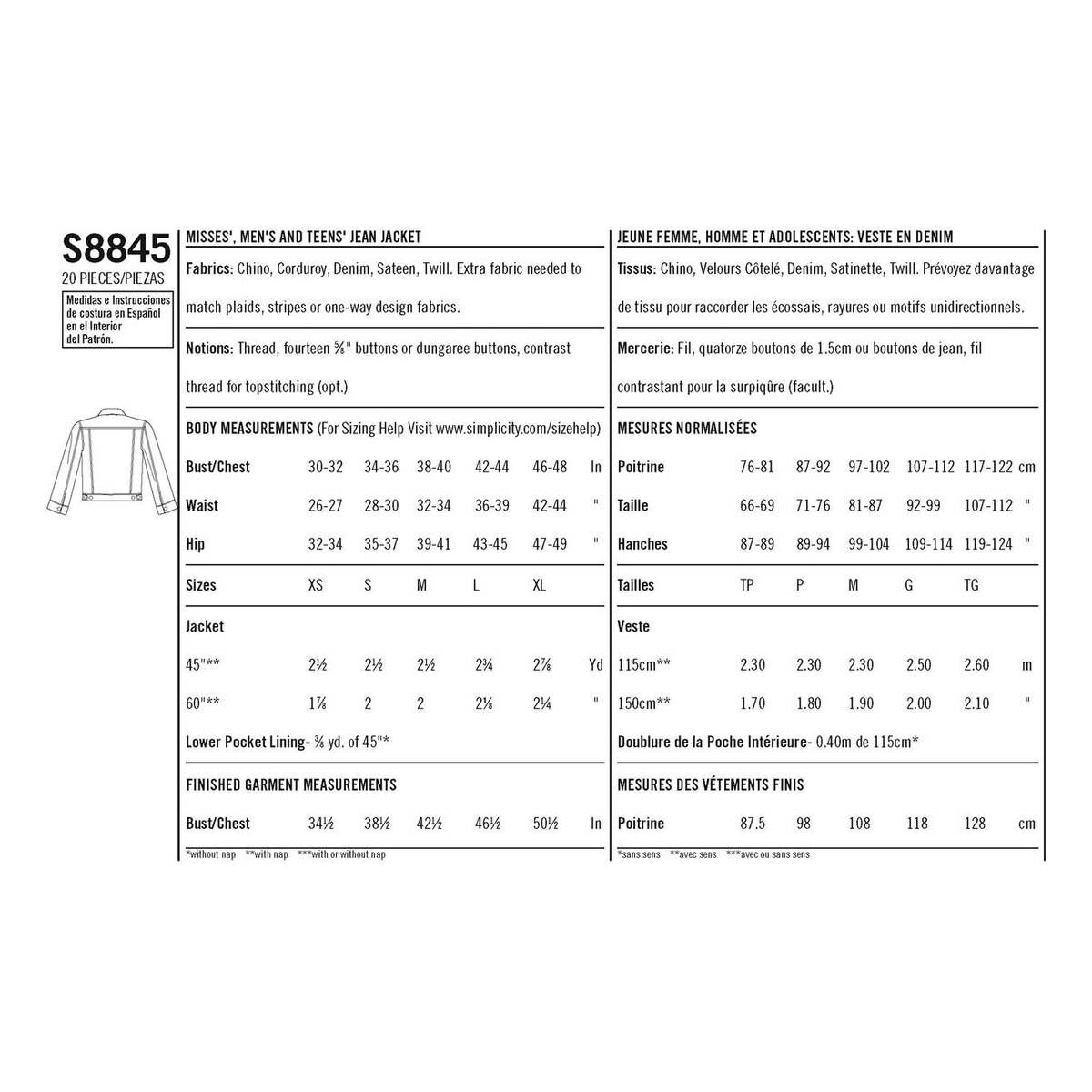 Simplicity Mimi G Denim Jacket Sewing Pattern S8845 (XS-XL) | Hobbycraft
