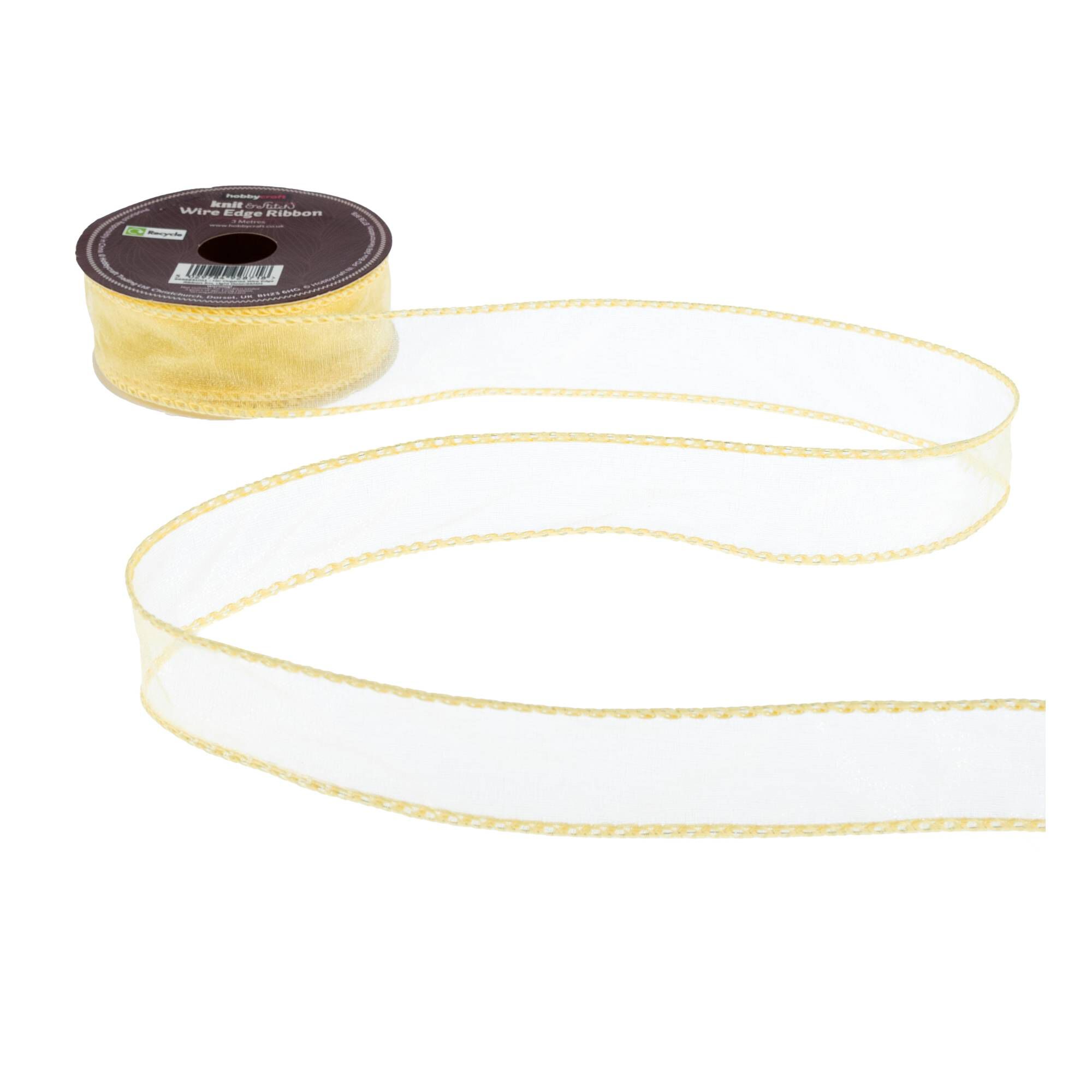 Light Gold Wire Edge Organza Ribbon 25mm x 3m | Hobbycraft